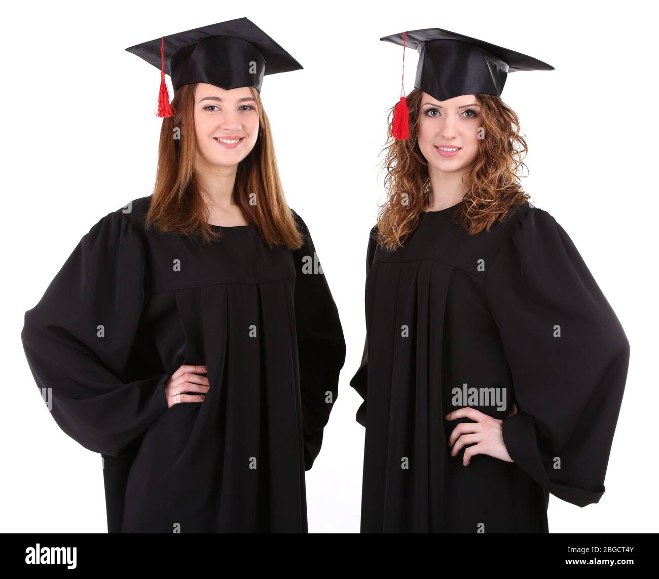 Two happy graduating students isolated on white Stock Photo - Alamy