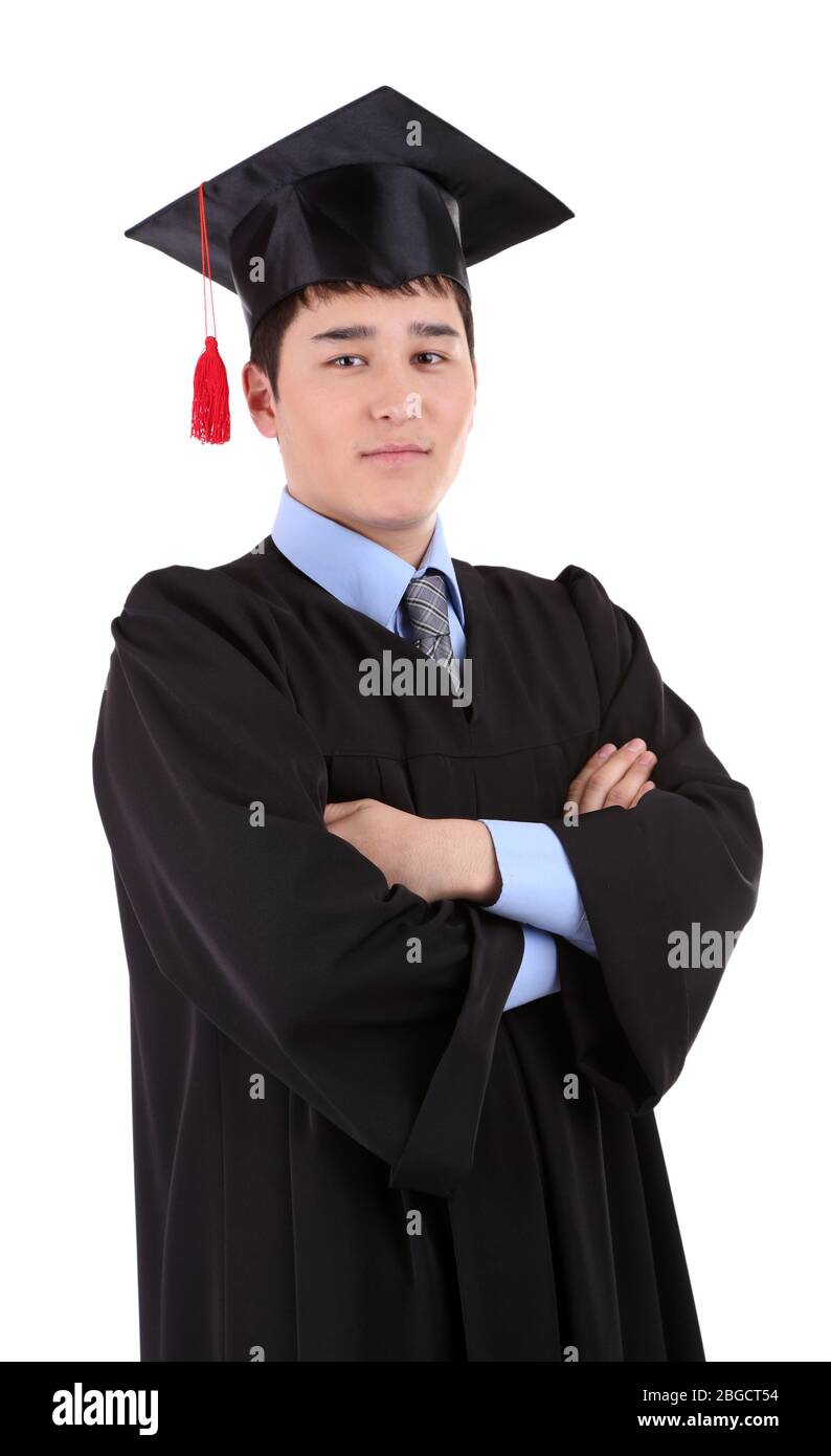Happy graduating student isolated on white Stock Photo - Alamy