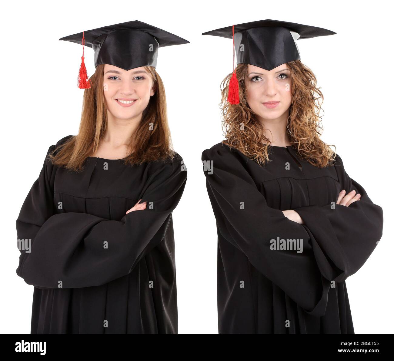 Two happy graduating students isolated on white Stock Photo - Alamy