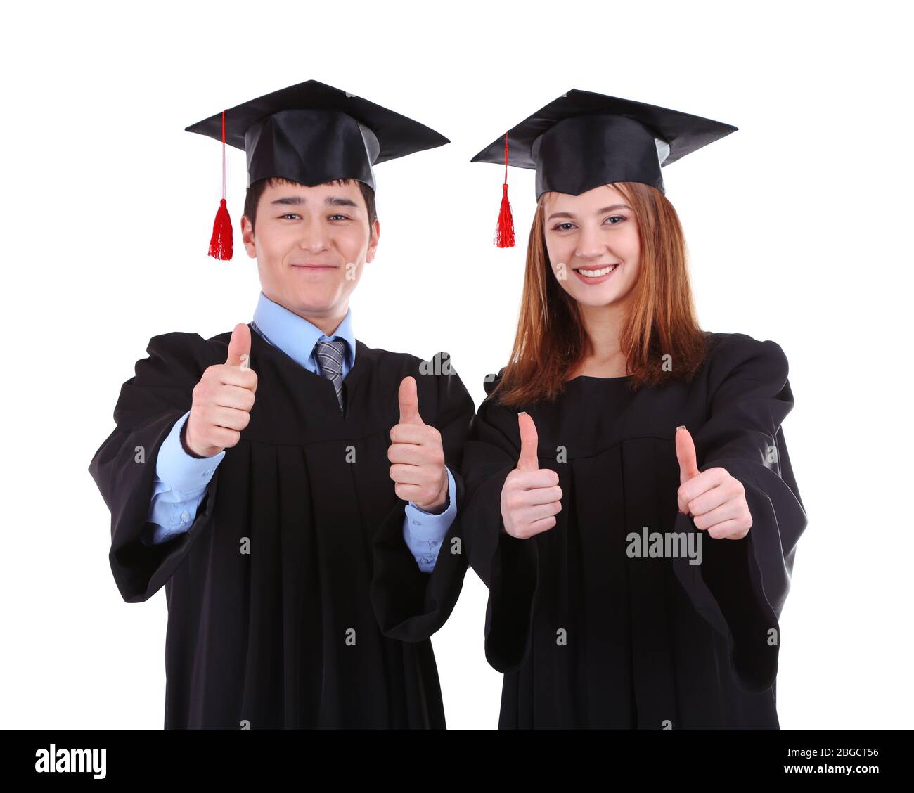 Two happy graduating students isolated on white Stock Photo - Alamy