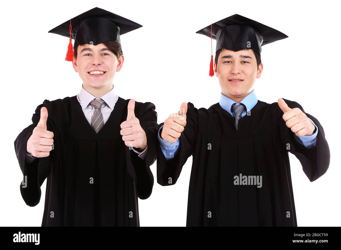 Two happy graduating students isolated on white Stock Photo - Alamy