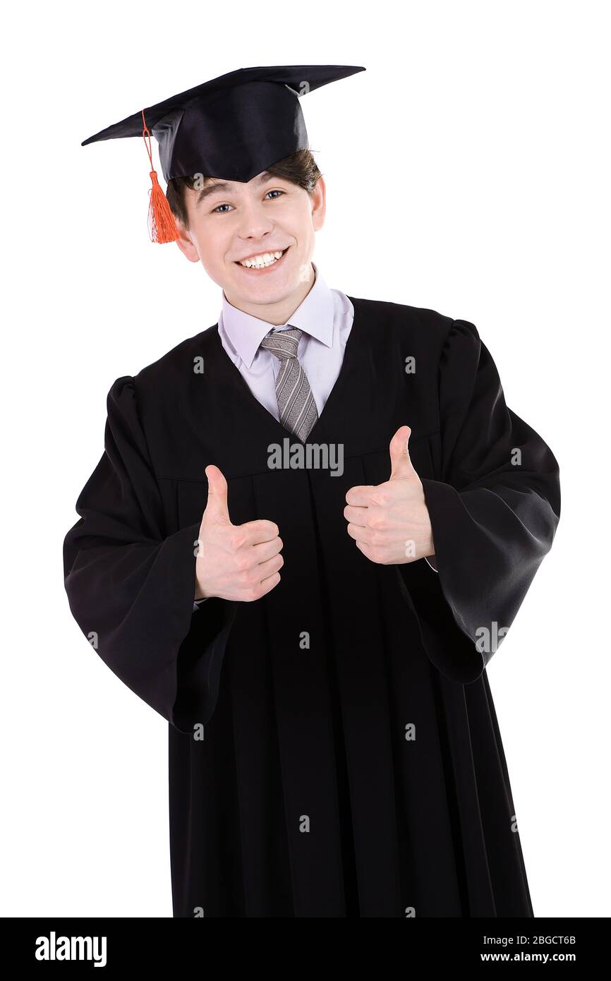 Happy graduating student isolated on white Stock Photo - Alamy