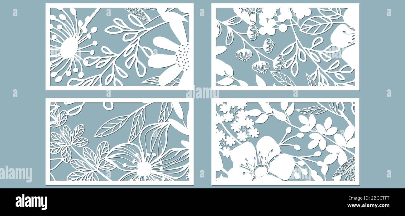 Set template for laser cutting and Plotter. Flowers, leaves for ...