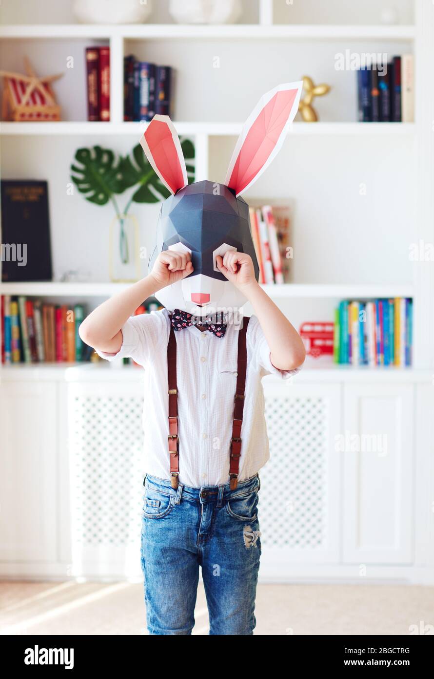 upset young bunny rabbit character crying alone at home Stock Photo - Alamy