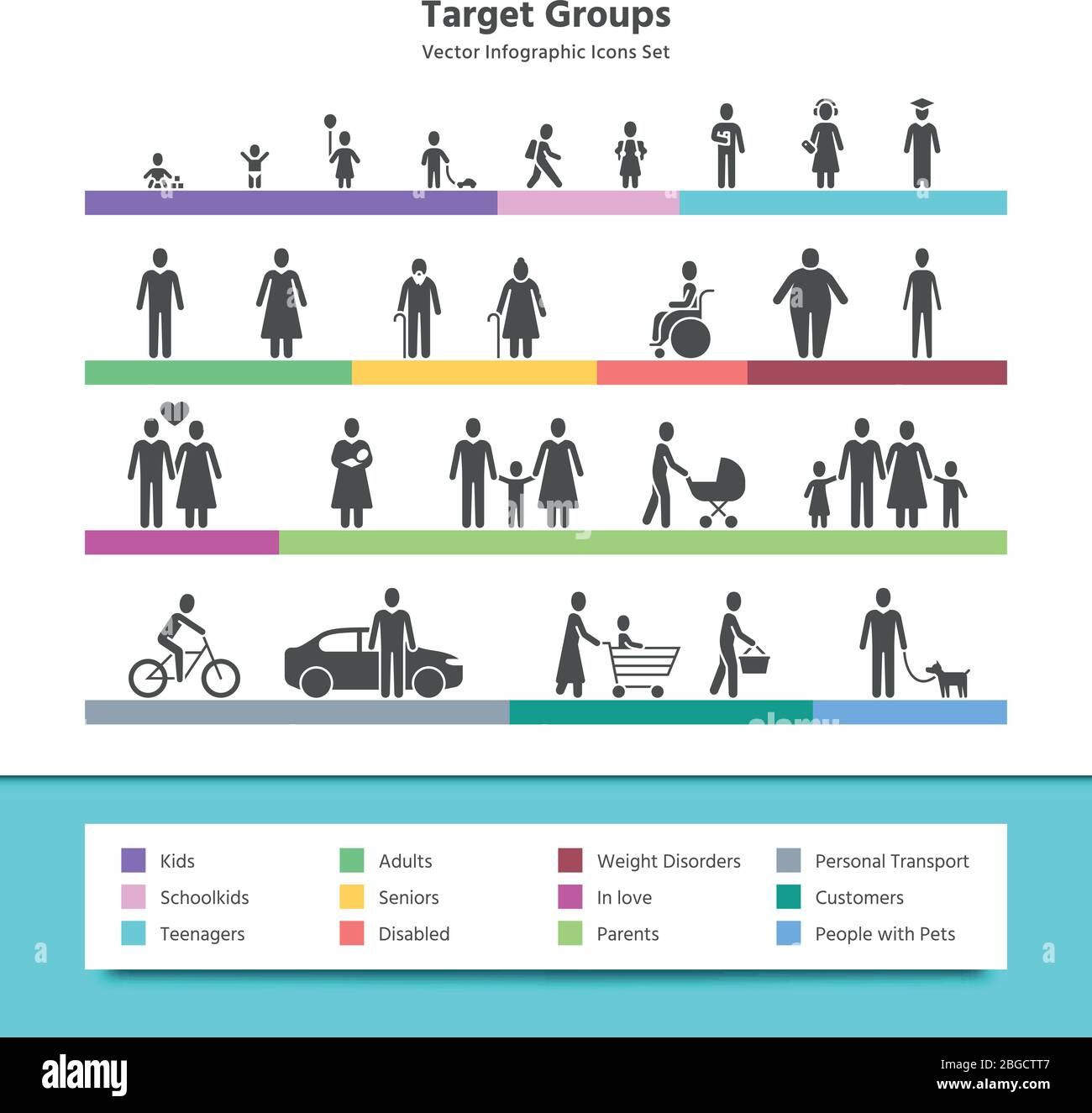Target groups vector infographic with demography people icons. Target ...