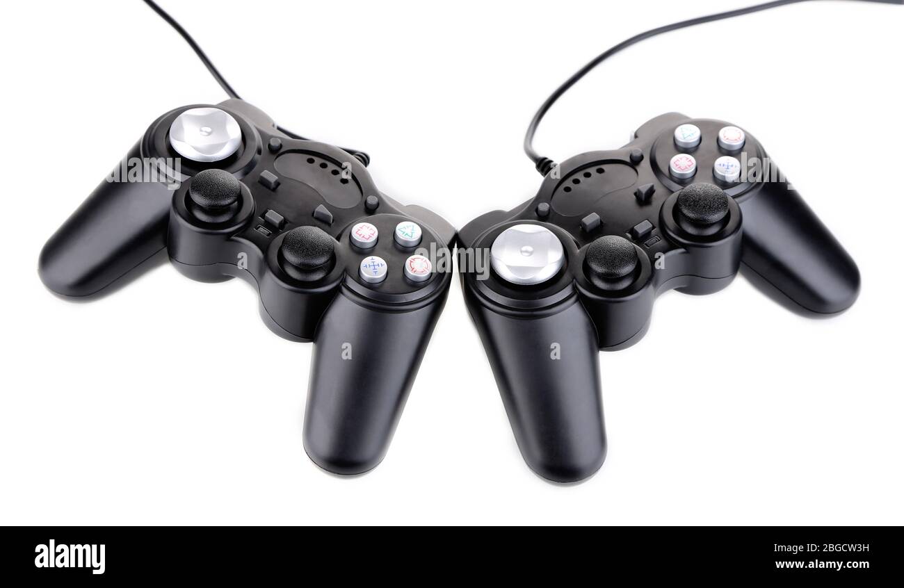 Black game controllers isolated on white Stock Photo - Alamy