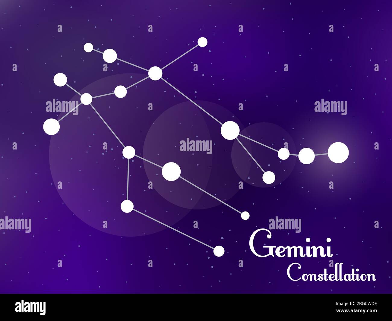 Gemini constellation. Starry night sky. Cluster of stars, galaxy. Deep ...