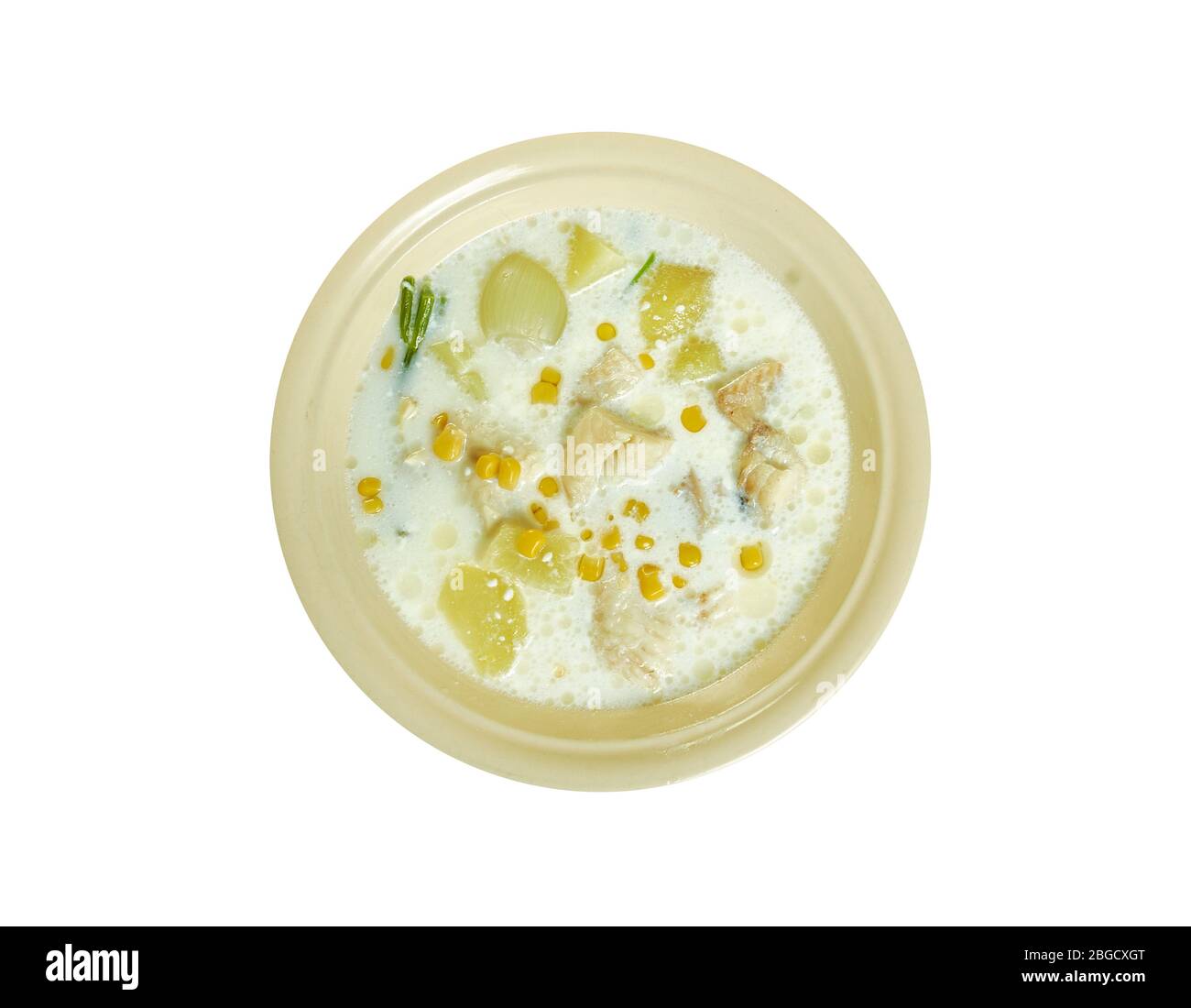 Seared cod with chowder sauce - creamy classic American fish soup Stock ...