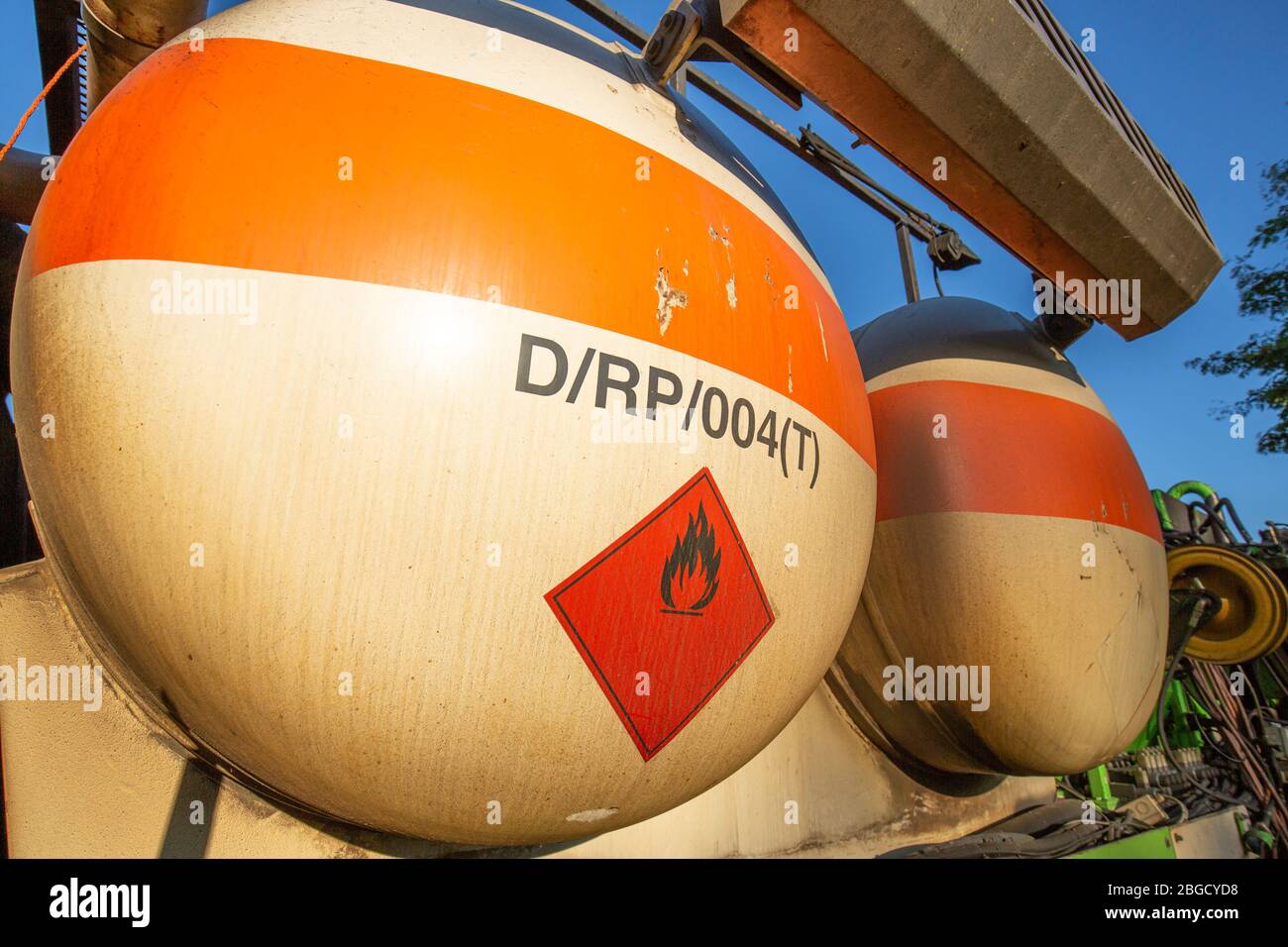 Propane / butane gas tanks on tarmac laying machine , gas is used to ...