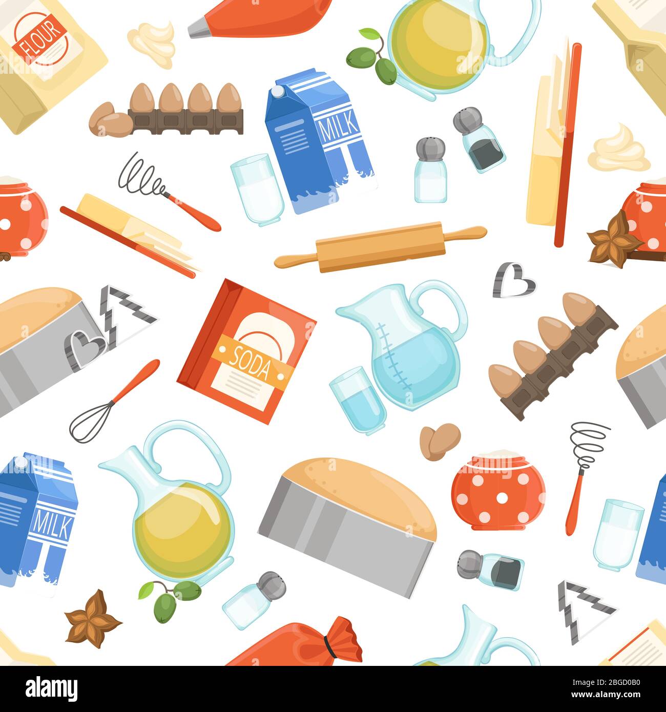 Different ingredients for cooking bakery foods. Vector seamless pattern ...