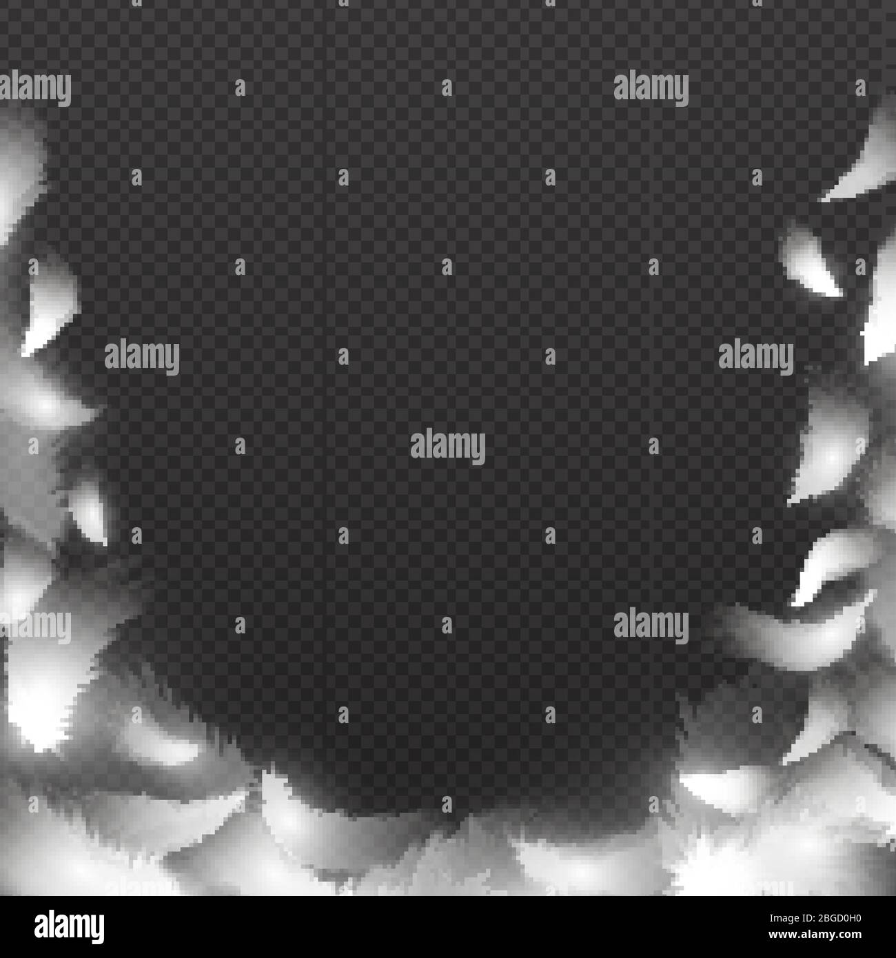 Abstract background with white fluffy feathers. Vector feather frame ...