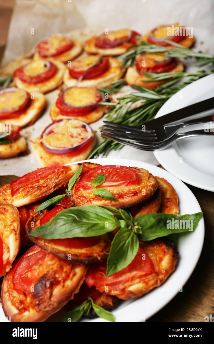 Small pizzas close up Stock Photo - Alamy