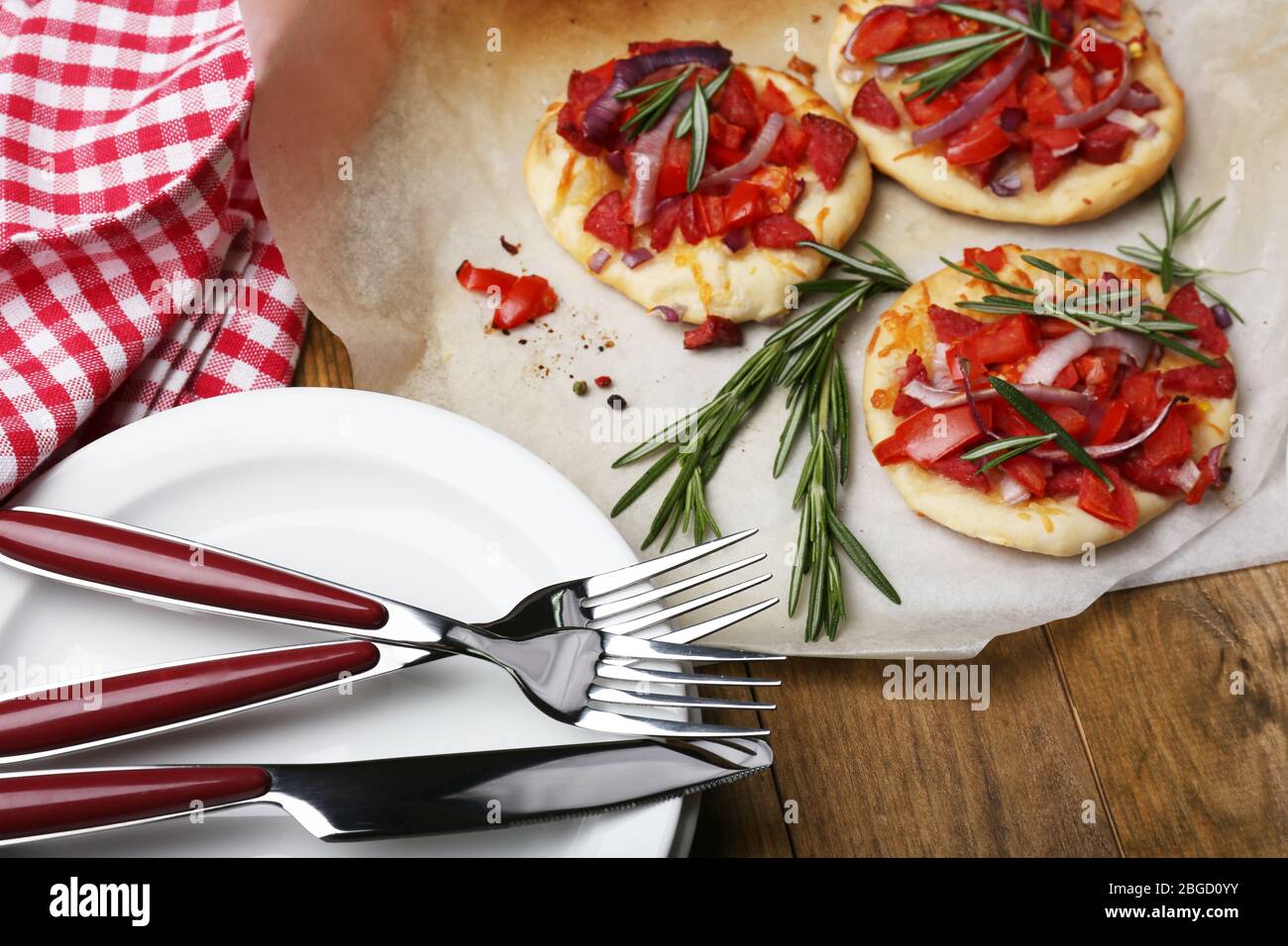 Small pizzas close up Stock Photo - Alamy
