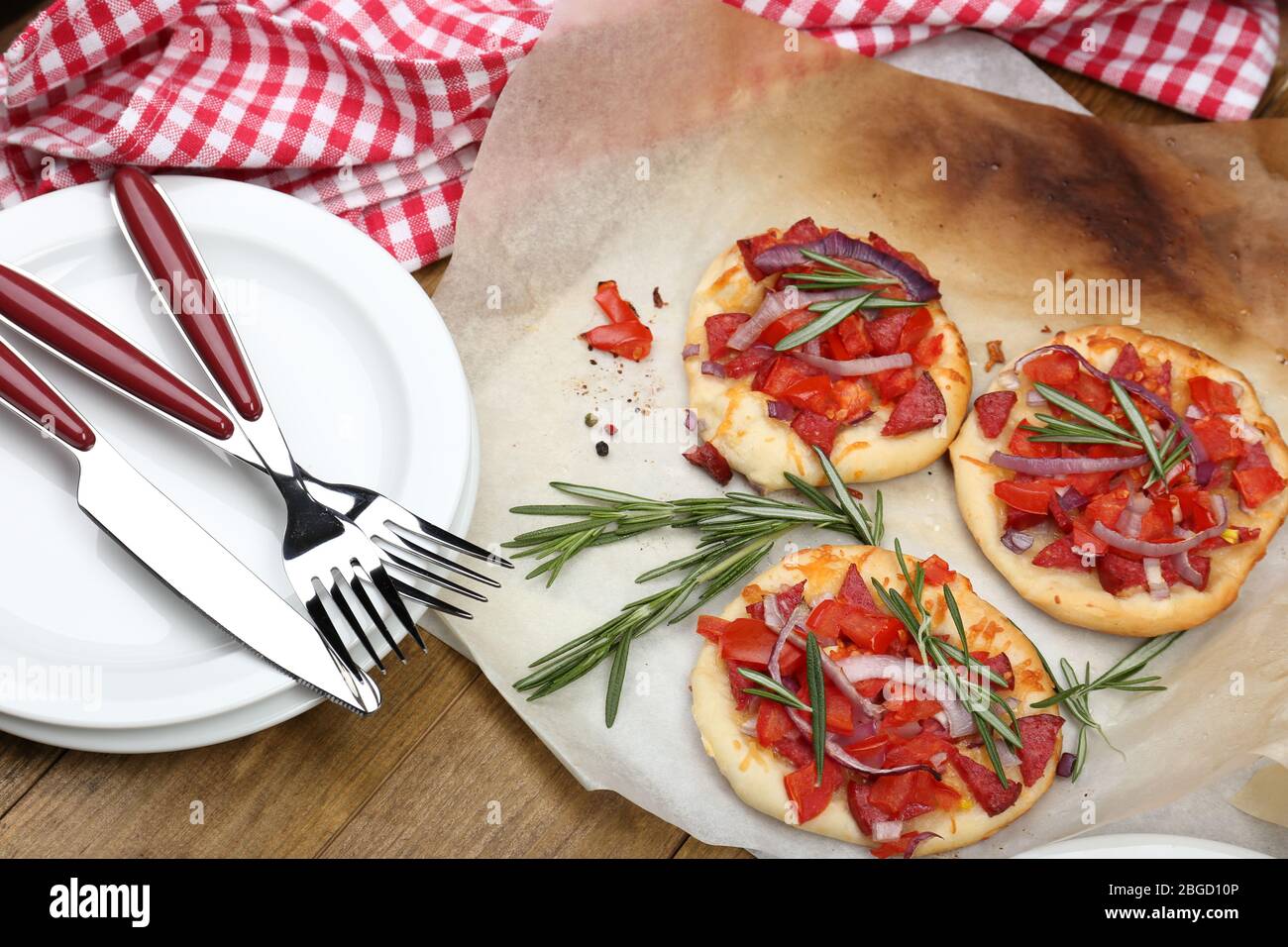 Small pizzas close up Stock Photo - Alamy