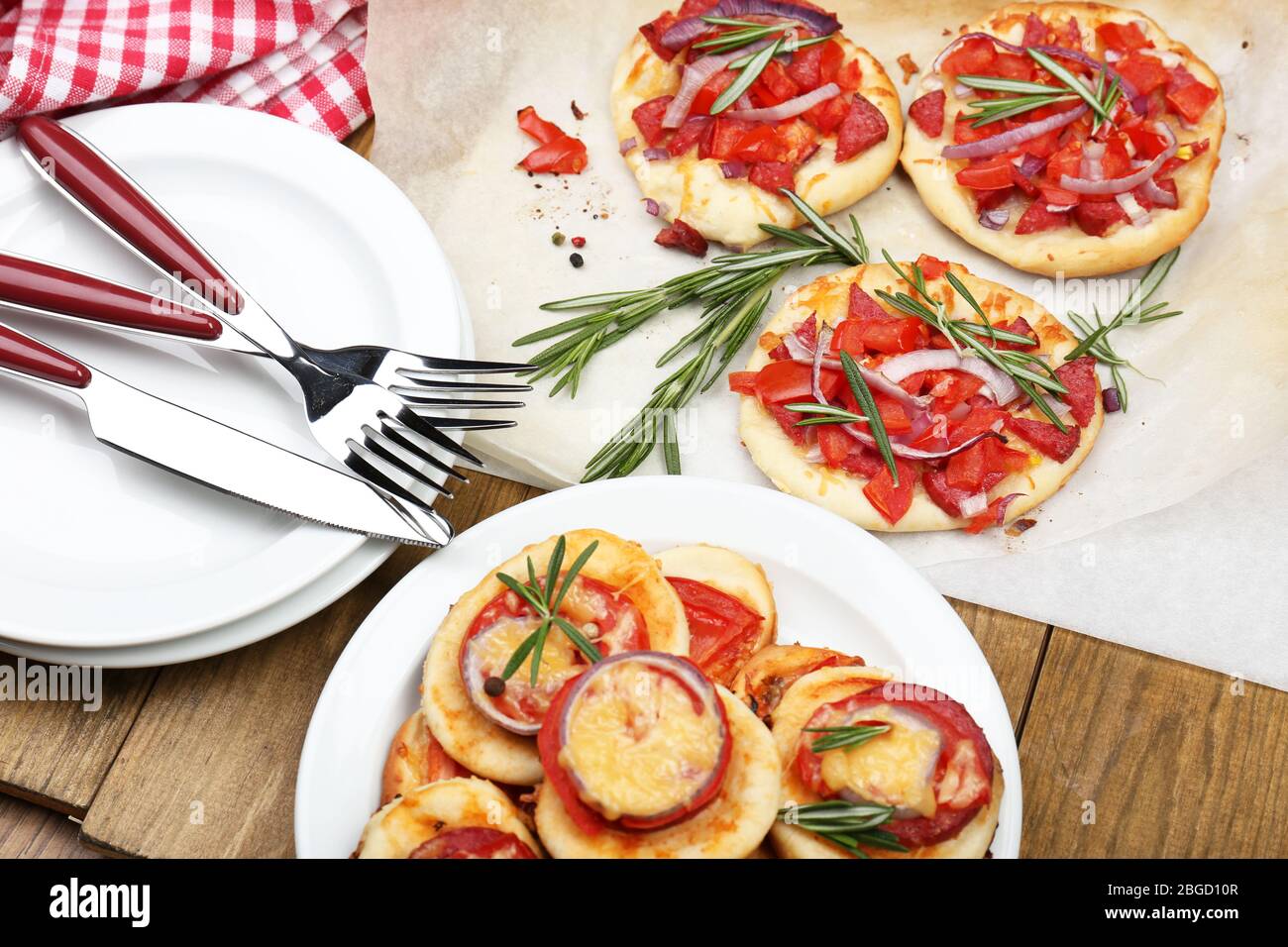 Small pizzas close up Stock Photo - Alamy