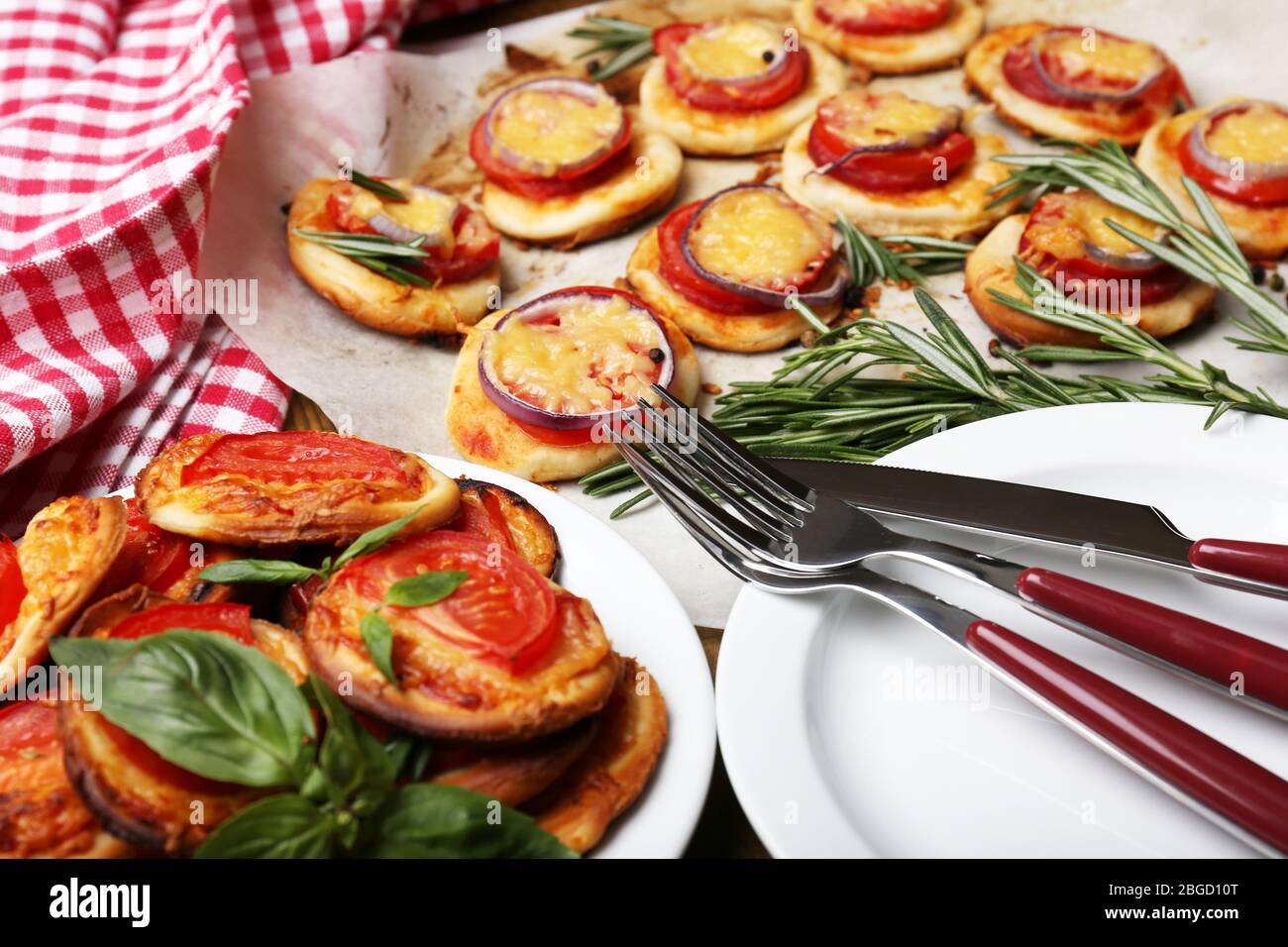 Small pizzas close up Stock Photo - Alamy