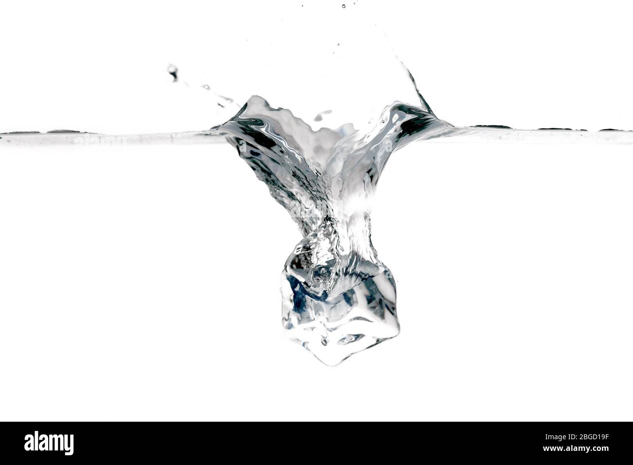 Ice cube splashing into water isolated on white Stock Photo - Alamy