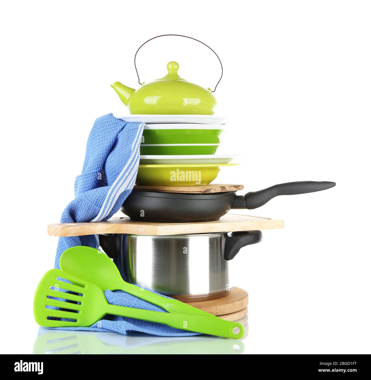Stacked cooking equipment isolated on white Stock Photo - Alamy