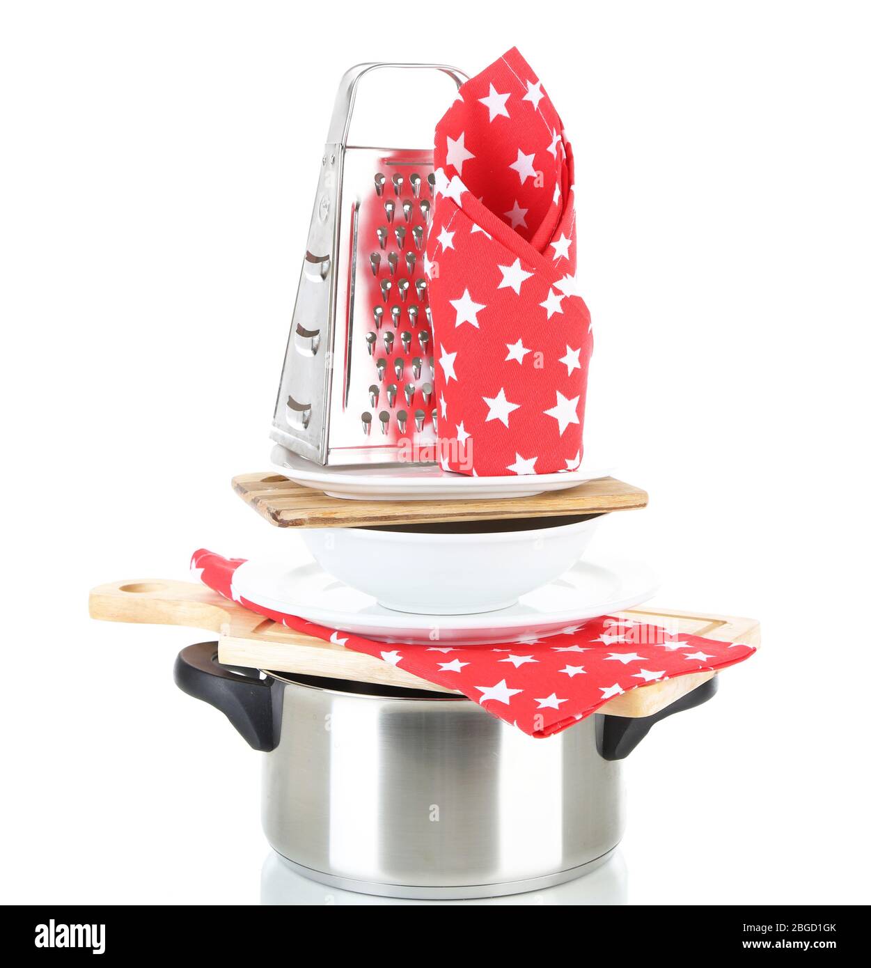 Stacked cooking equipment isolated on white Stock Photo - Alamy