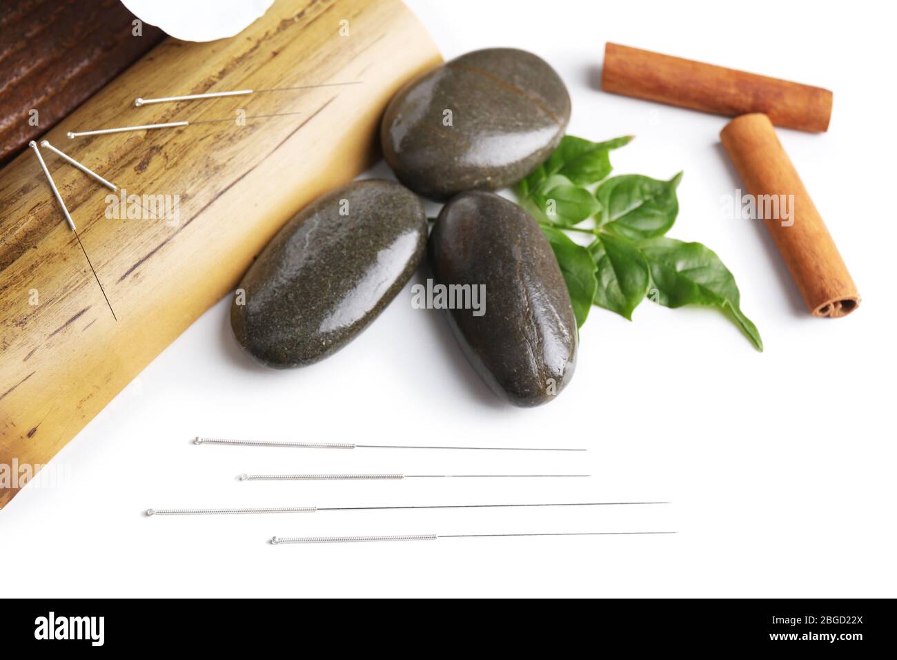 Composition with needles for acupuncture, isolated on white Stock Photo ...