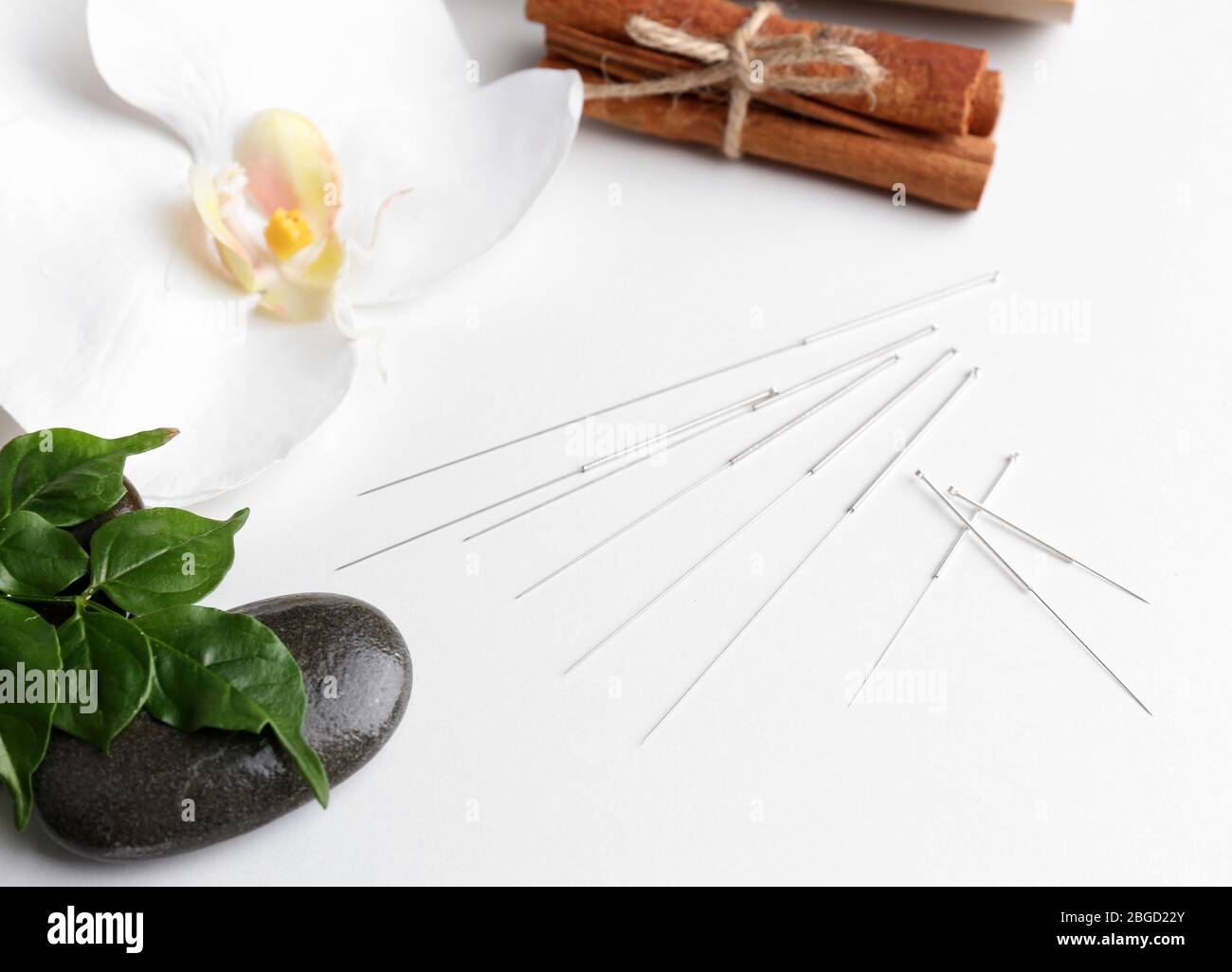 Composition with needles for acupuncture, isolated on white Stock Photo ...