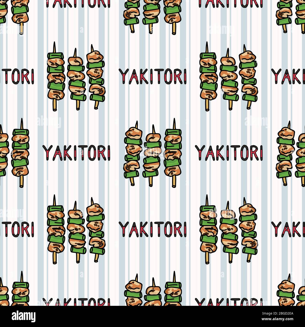 Kawaii yakitori Japanese meal seamless vector pattern. Hand drawn ...