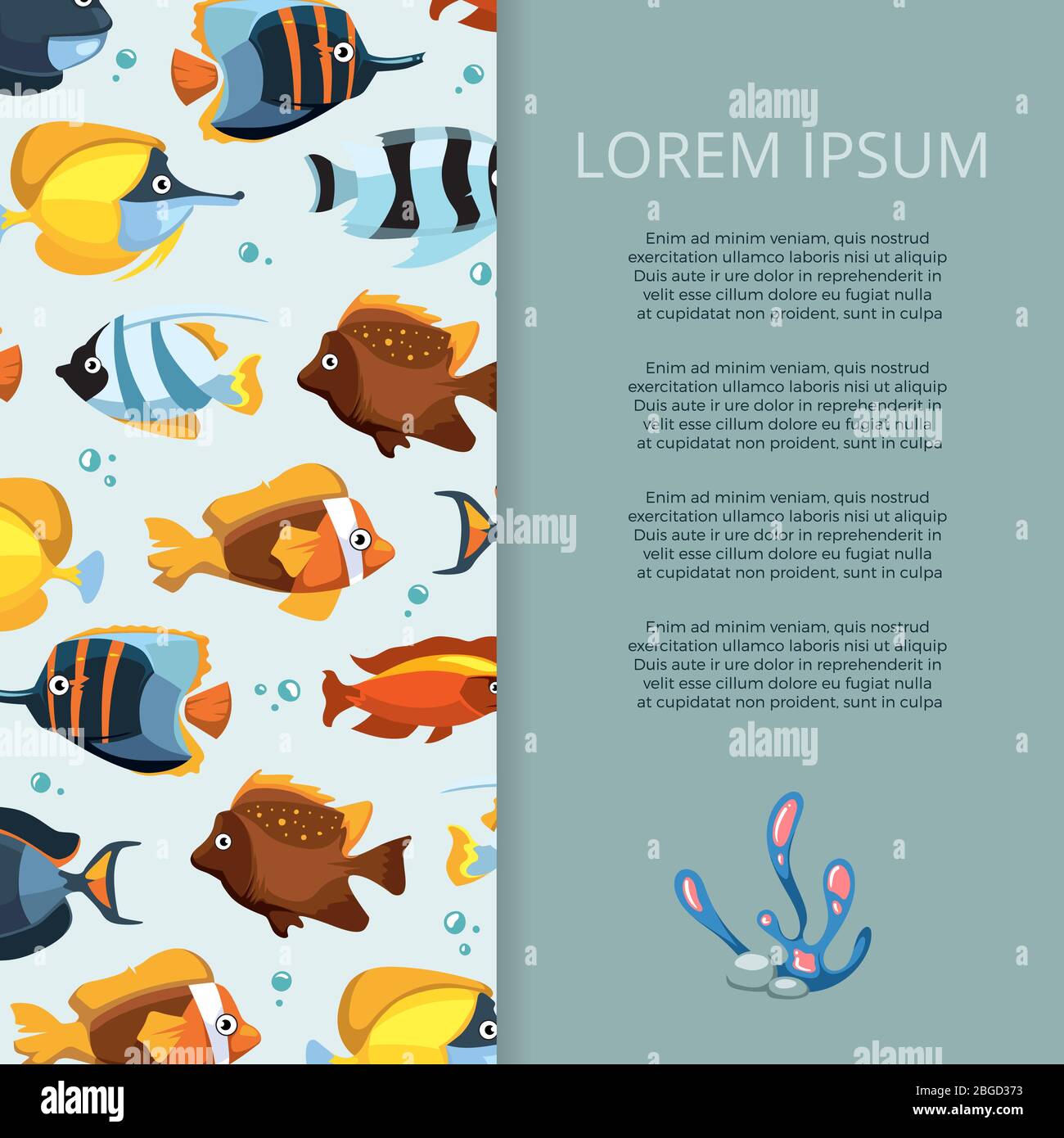 Cartoon bright aquarium color fish banner poster design. Vector ...