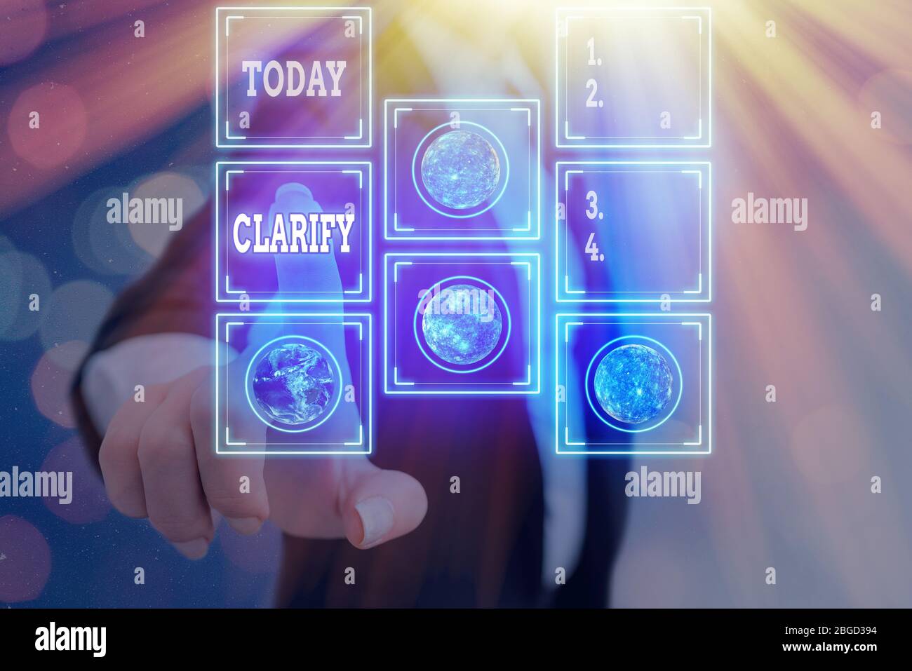 Writing note showing Clarify. Business concept for Make a statement or ...