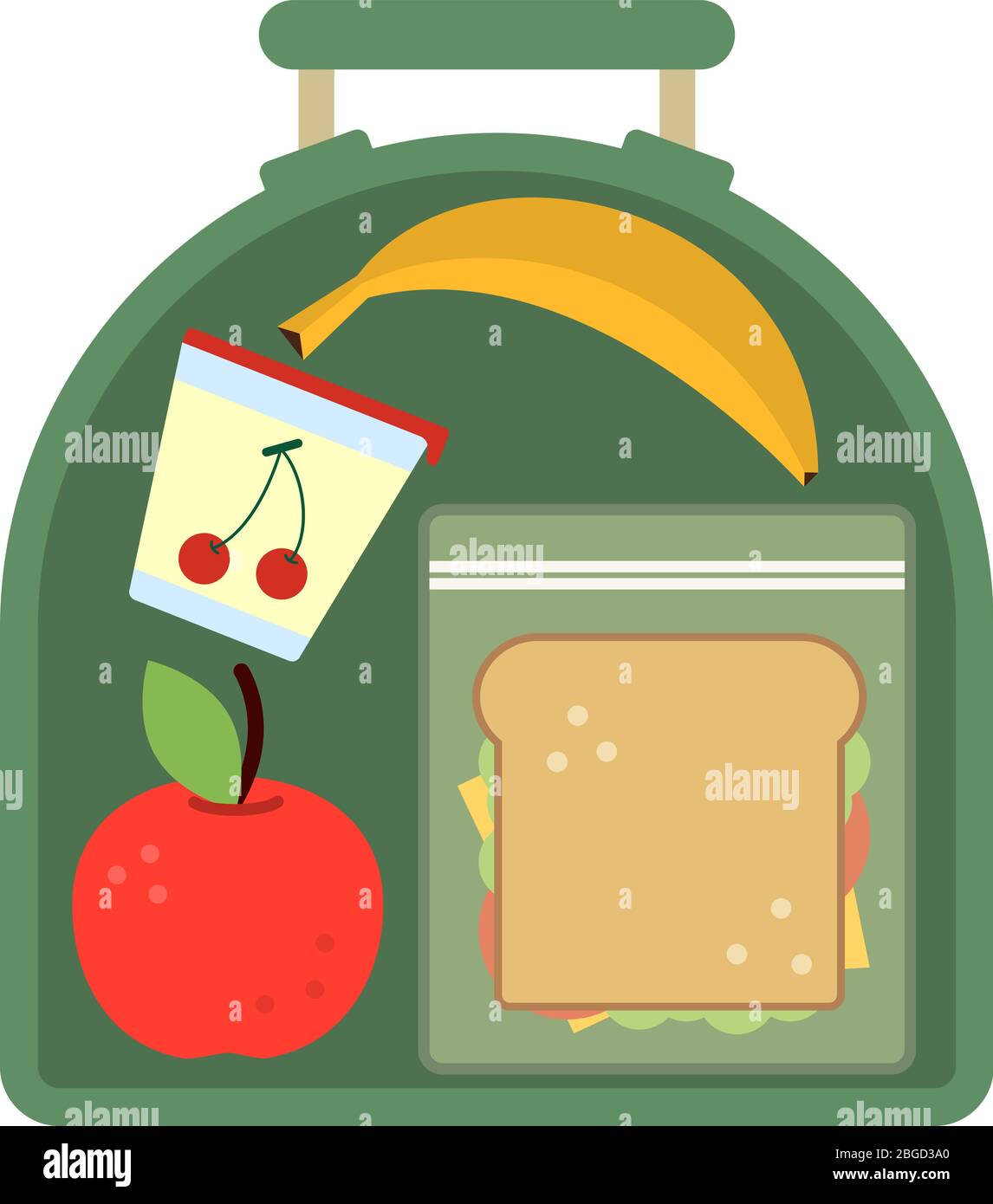 Lunchbox with food. Meal, apple and sandwich. Healthy cartoon vector ...