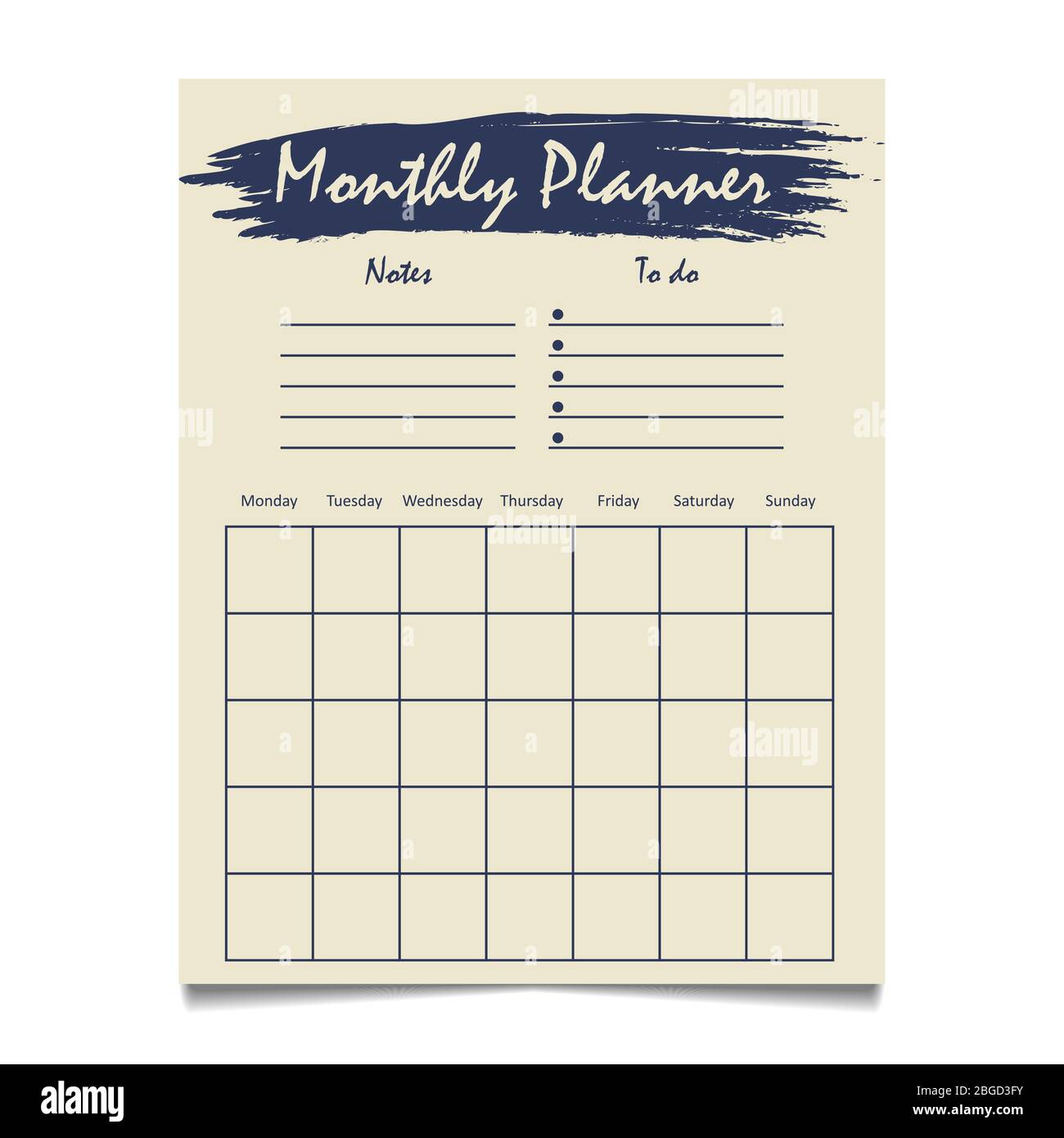 Monthly planner template design with grunge element notes and to do ...