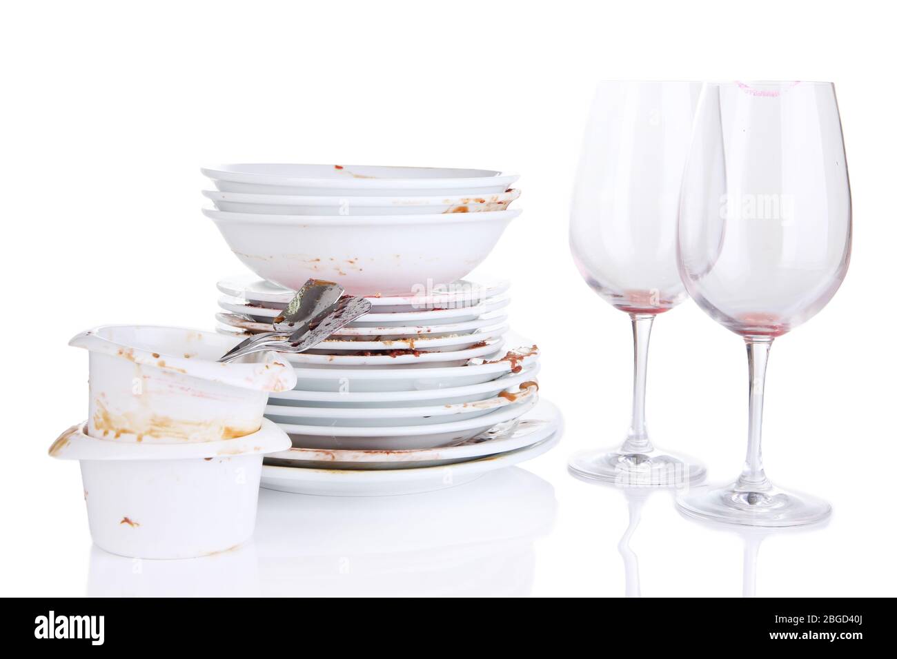 Dirty dishes isolated on white Stock Photo - Alamy
