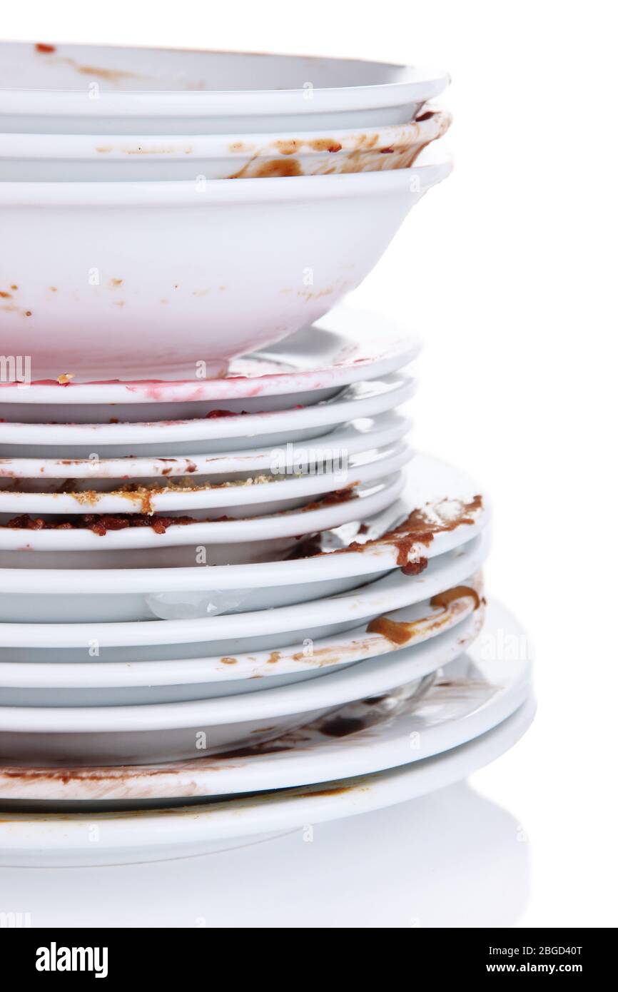 Dirty dishes isolated on white Stock Photo - Alamy