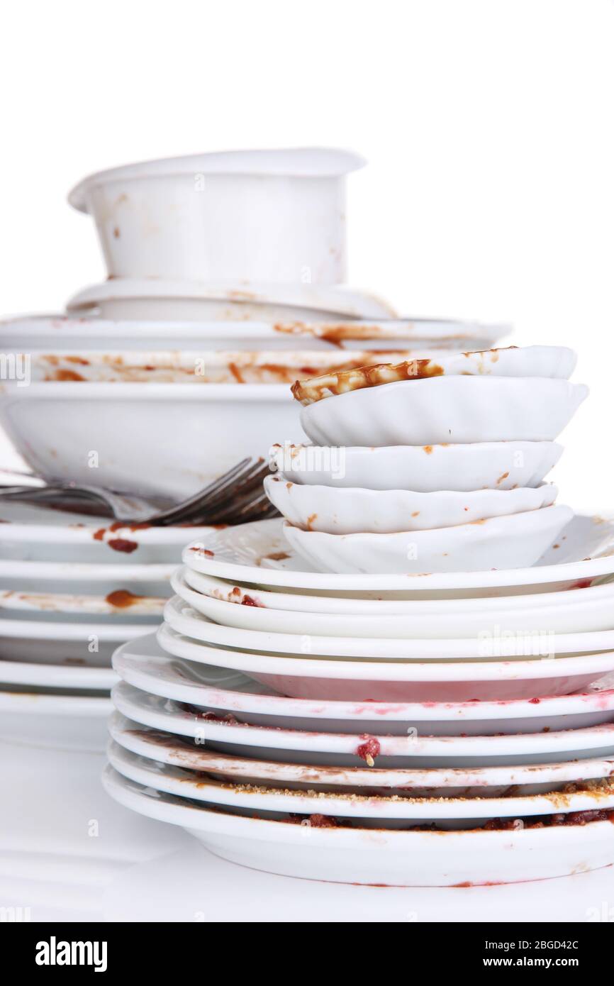 Dirty dishes isolated on white Stock Photo - Alamy