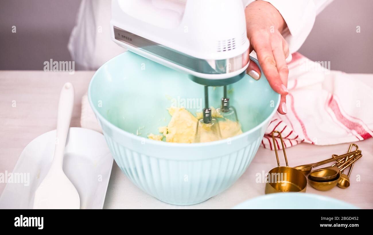Step by step. Mixing sugar cookies dough in mixing bowl Stock Photo - Alamy