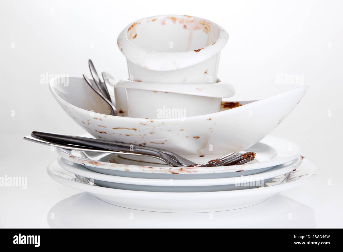 Dirty dishes isolated on white Stock Photo - Alamy