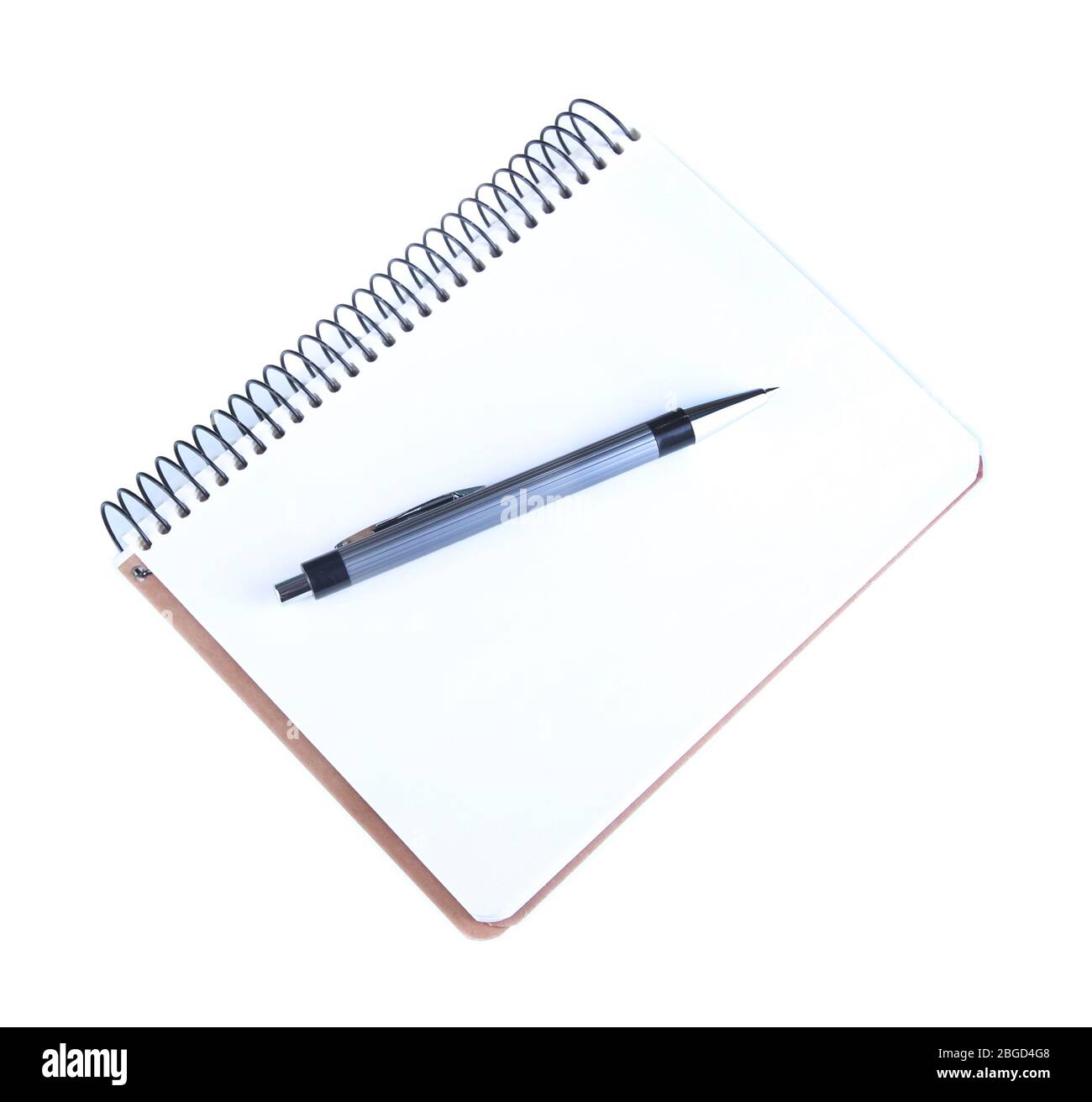 Notebook with pen isolated on white Stock Photo - Alamy