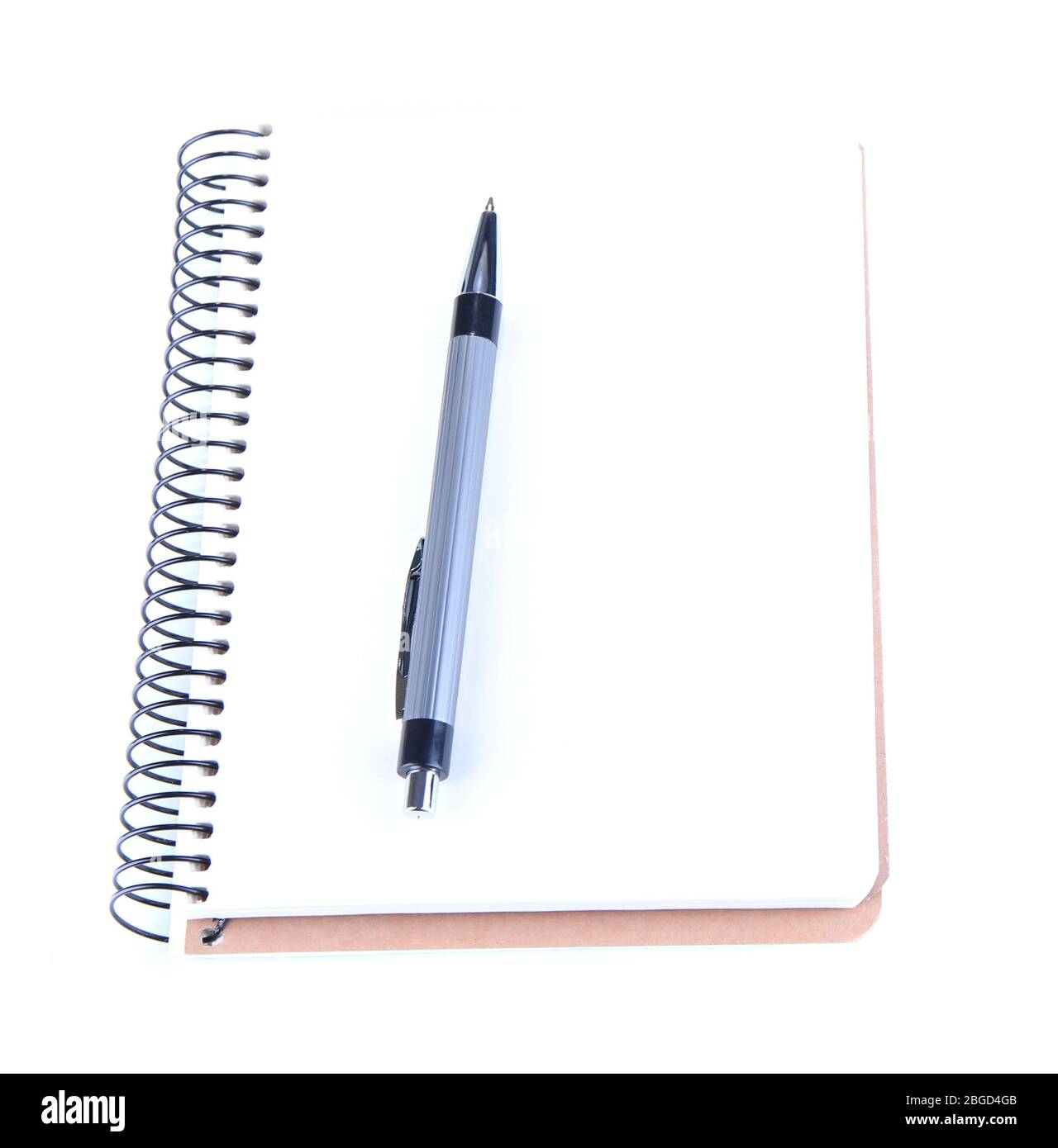 Notebook with pen isolated on white Stock Photo - Alamy