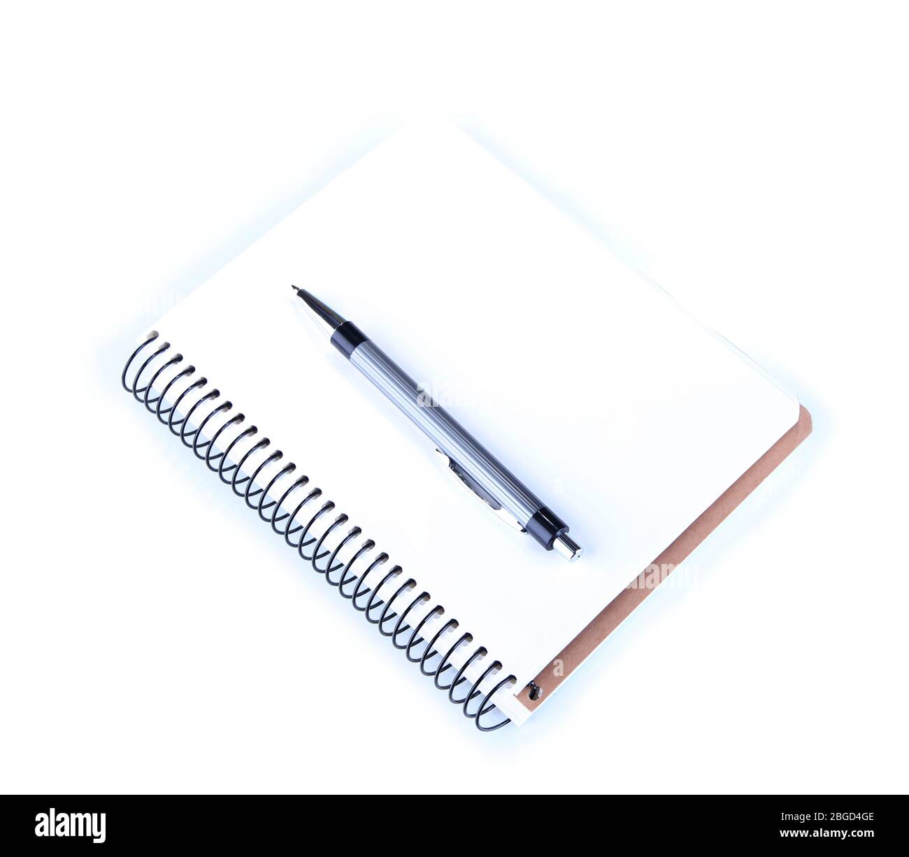Notebook with pen isolated on white Stock Photo - Alamy
