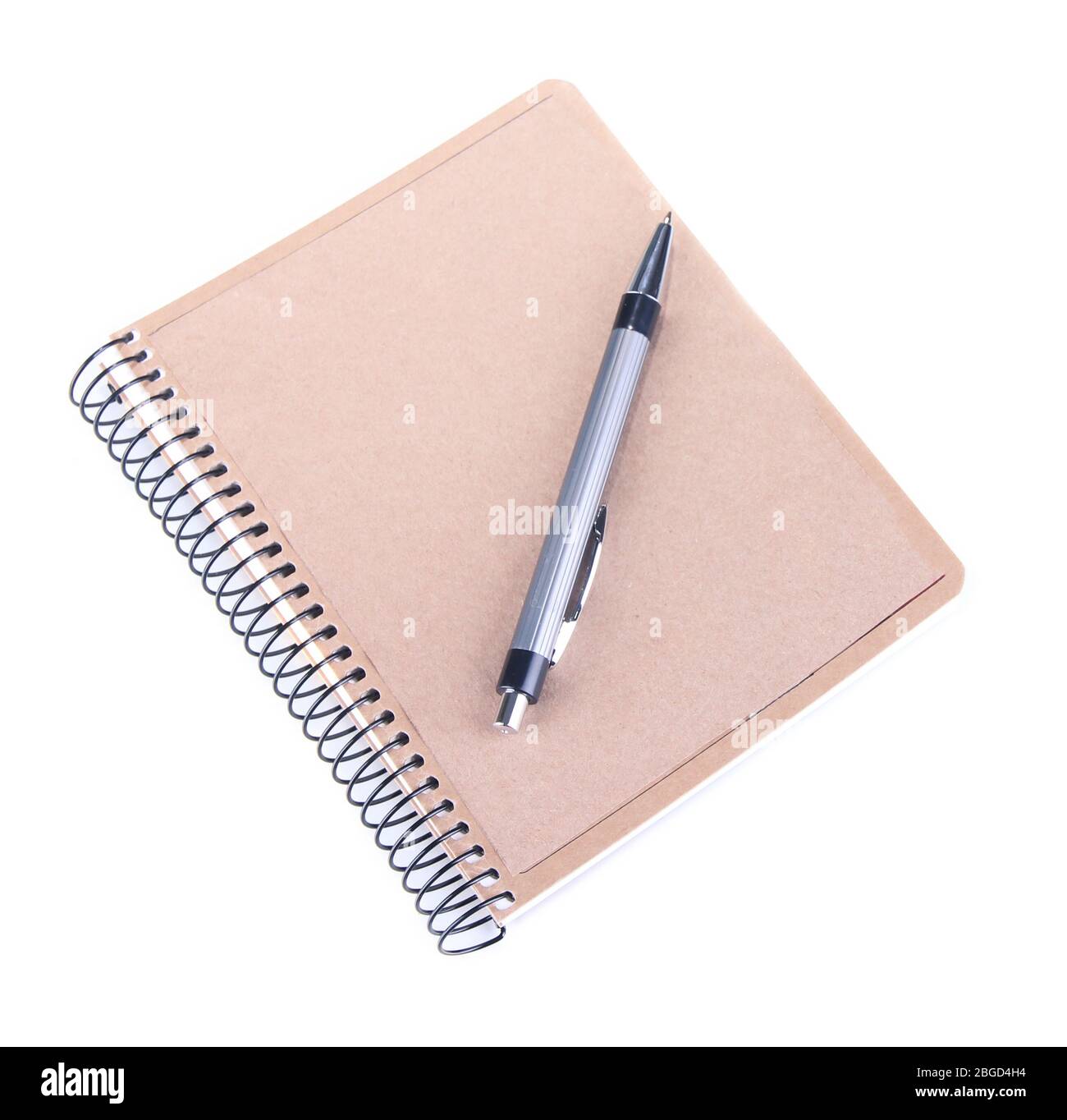 Notebook with pen isolated on white Stock Photo - Alamy