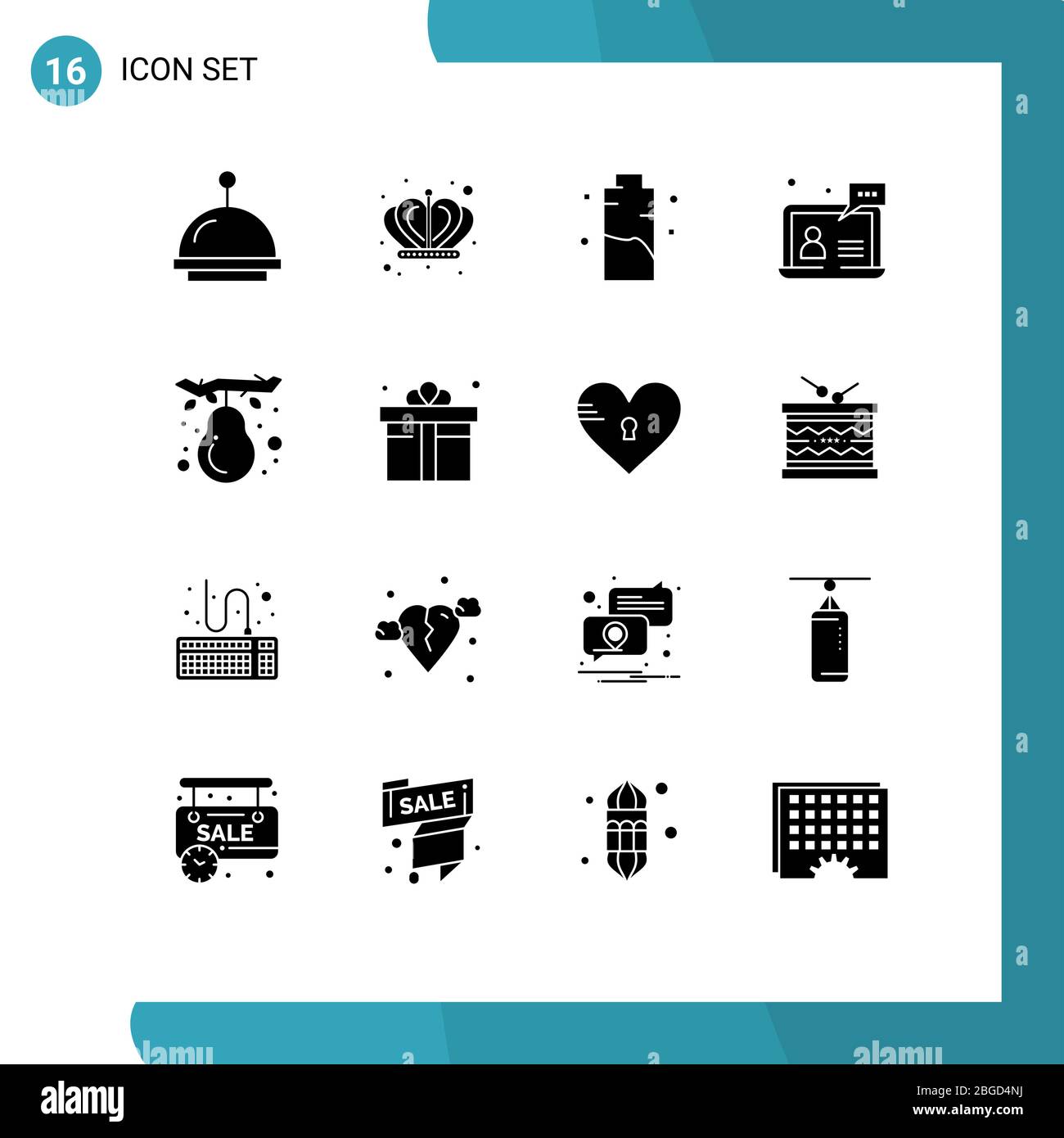 Set of 16 Modern UI Icons Symbols Signs for fall, help, charging ...