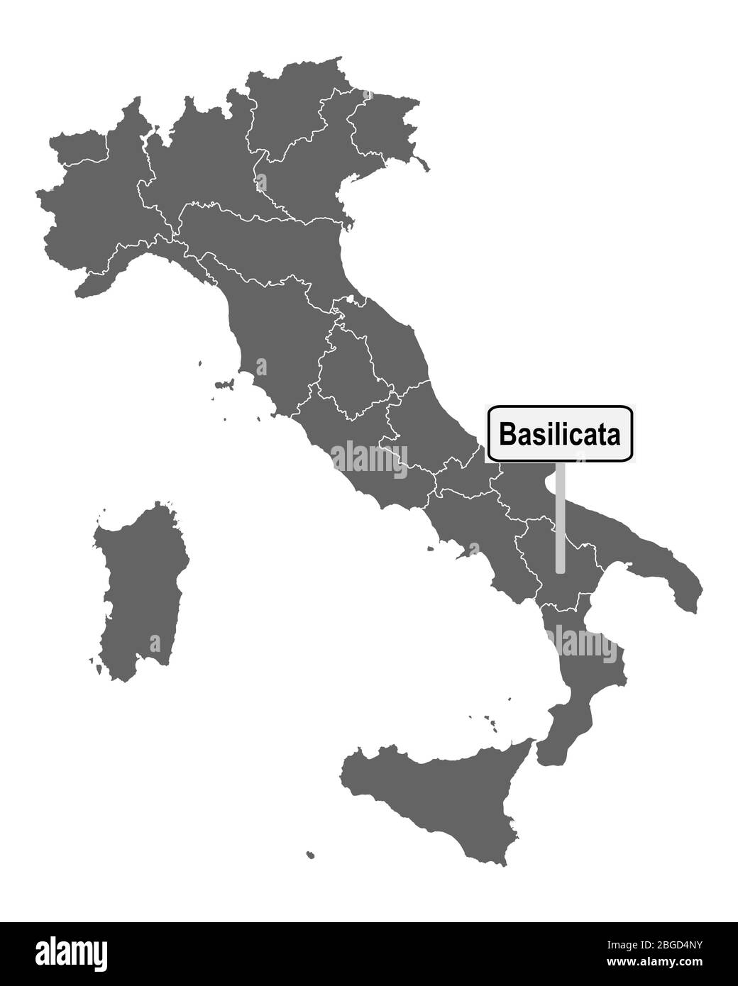 Map of Italy with road sign of Basilicata Stock Photo - Alamy
