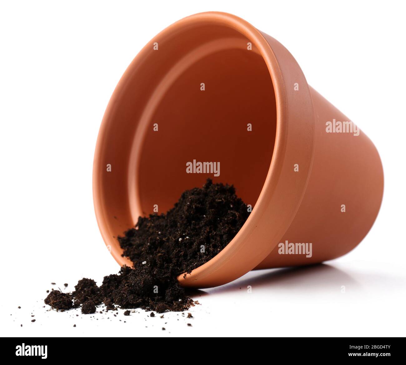 Clay flower pot with soil, isolated on white Stock Photo - Alamy