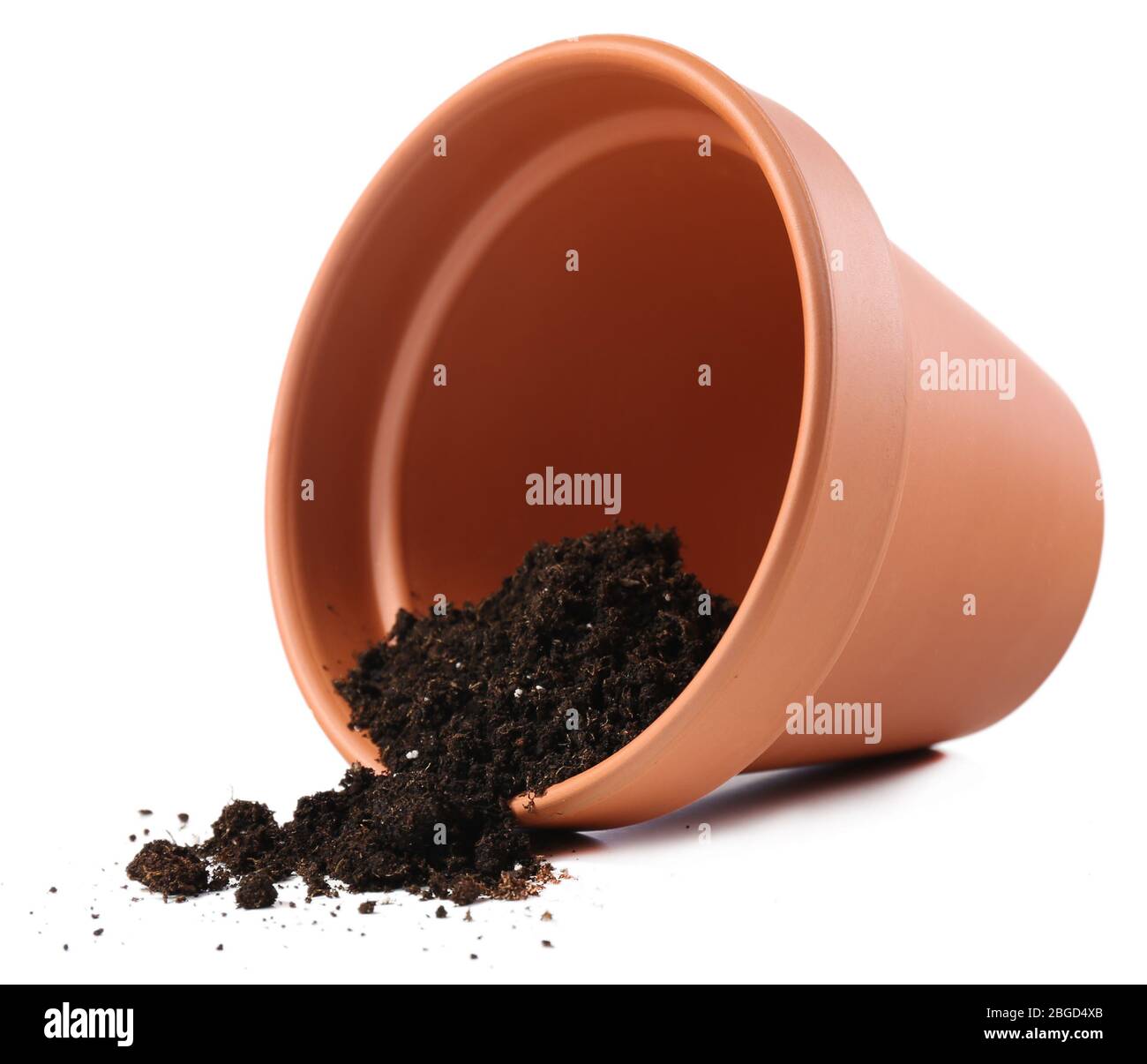 Clay flower pot with soil, isolated on white Stock Photo - Alamy