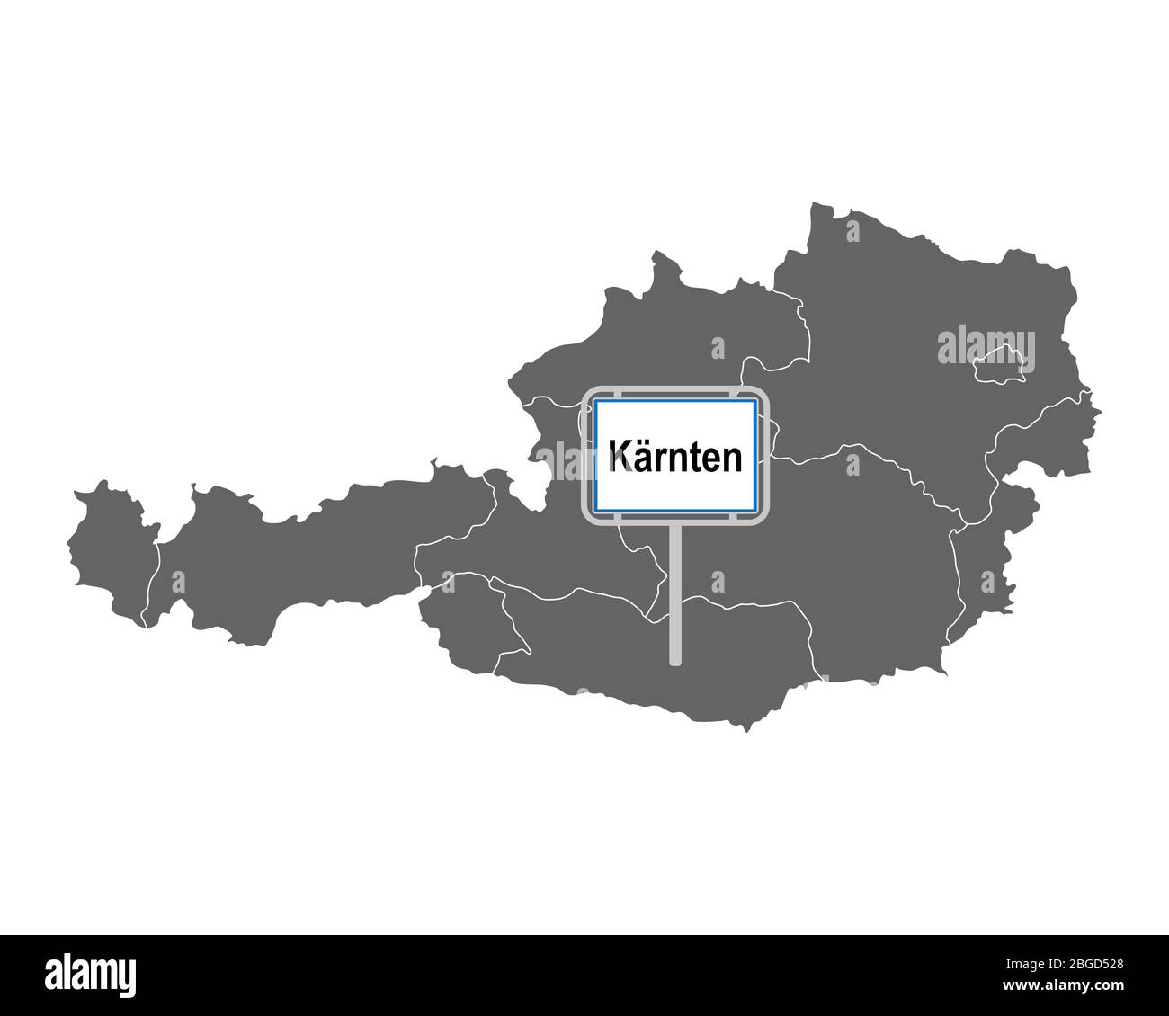 Map of Austria with road sign of Kärnten Stock Photo - Alamy