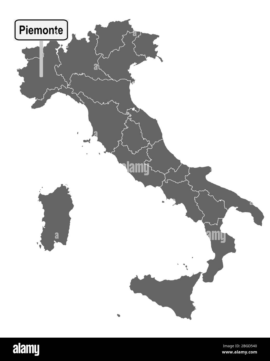 Map of Italy with road sign of Piemonte Stock Photo - Alamy