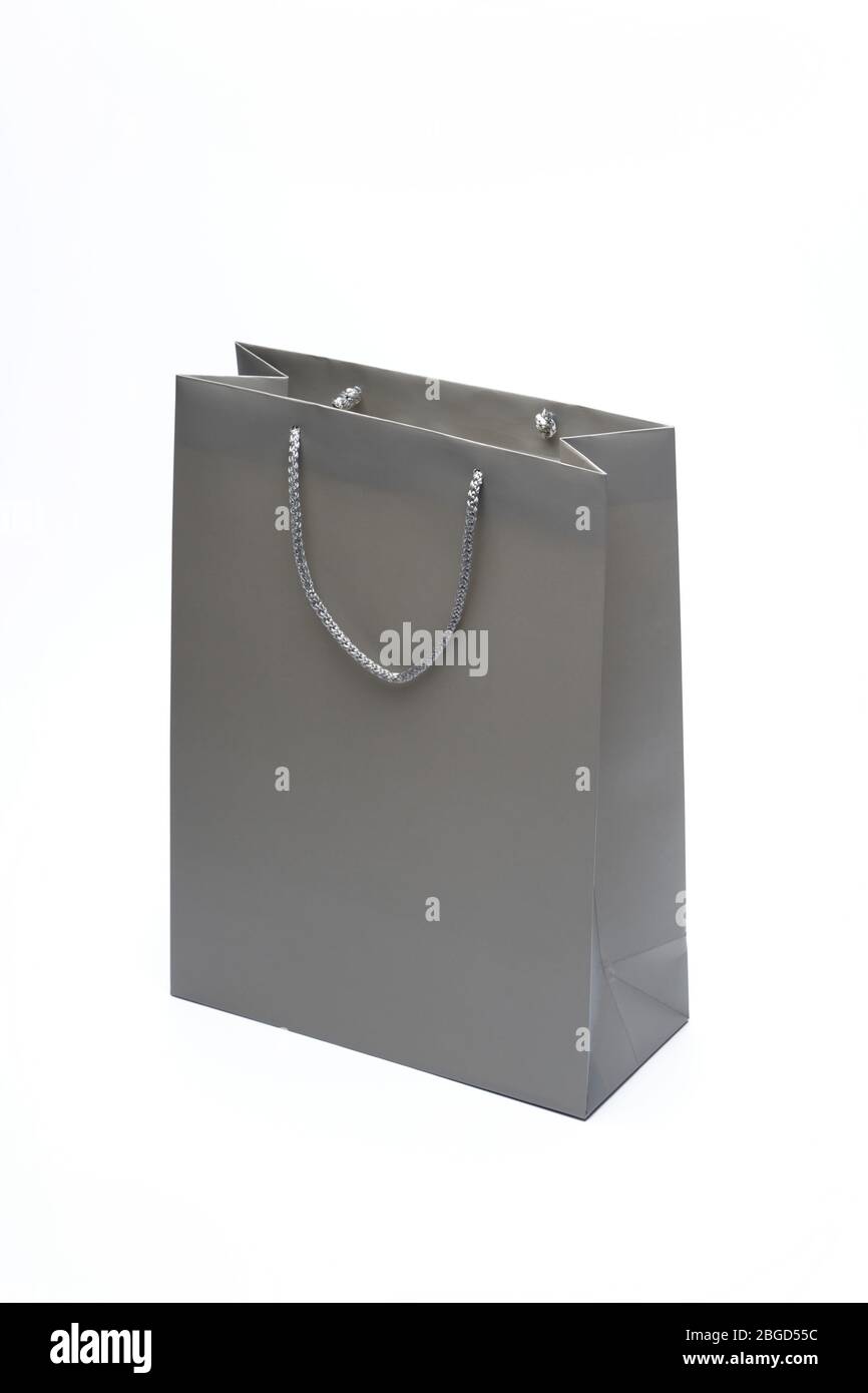 Gray paper shopping bag isolated on white background Stock Photo - Alamy