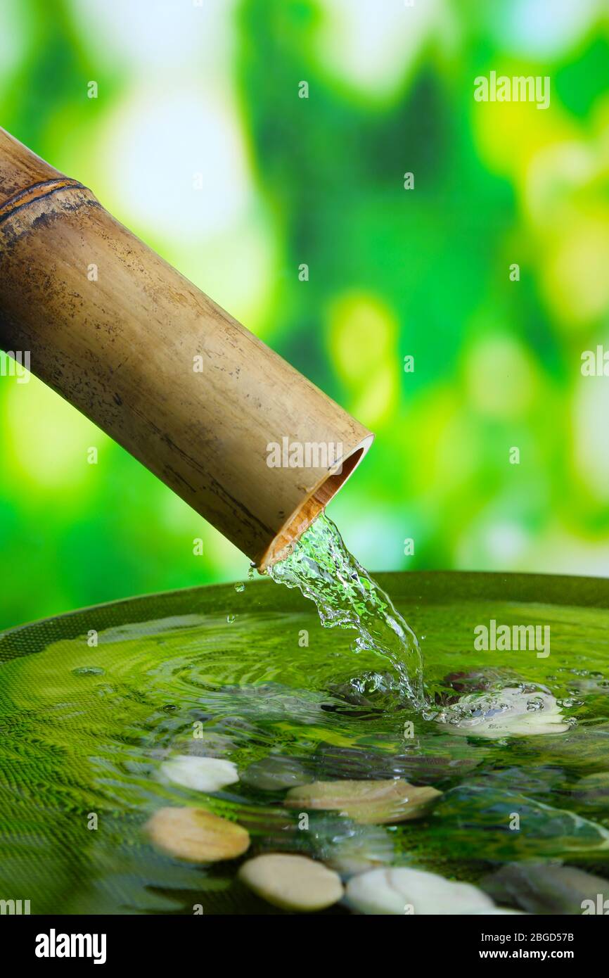 Spa still life with bamboo fountain, on bright background Stock Photo ...