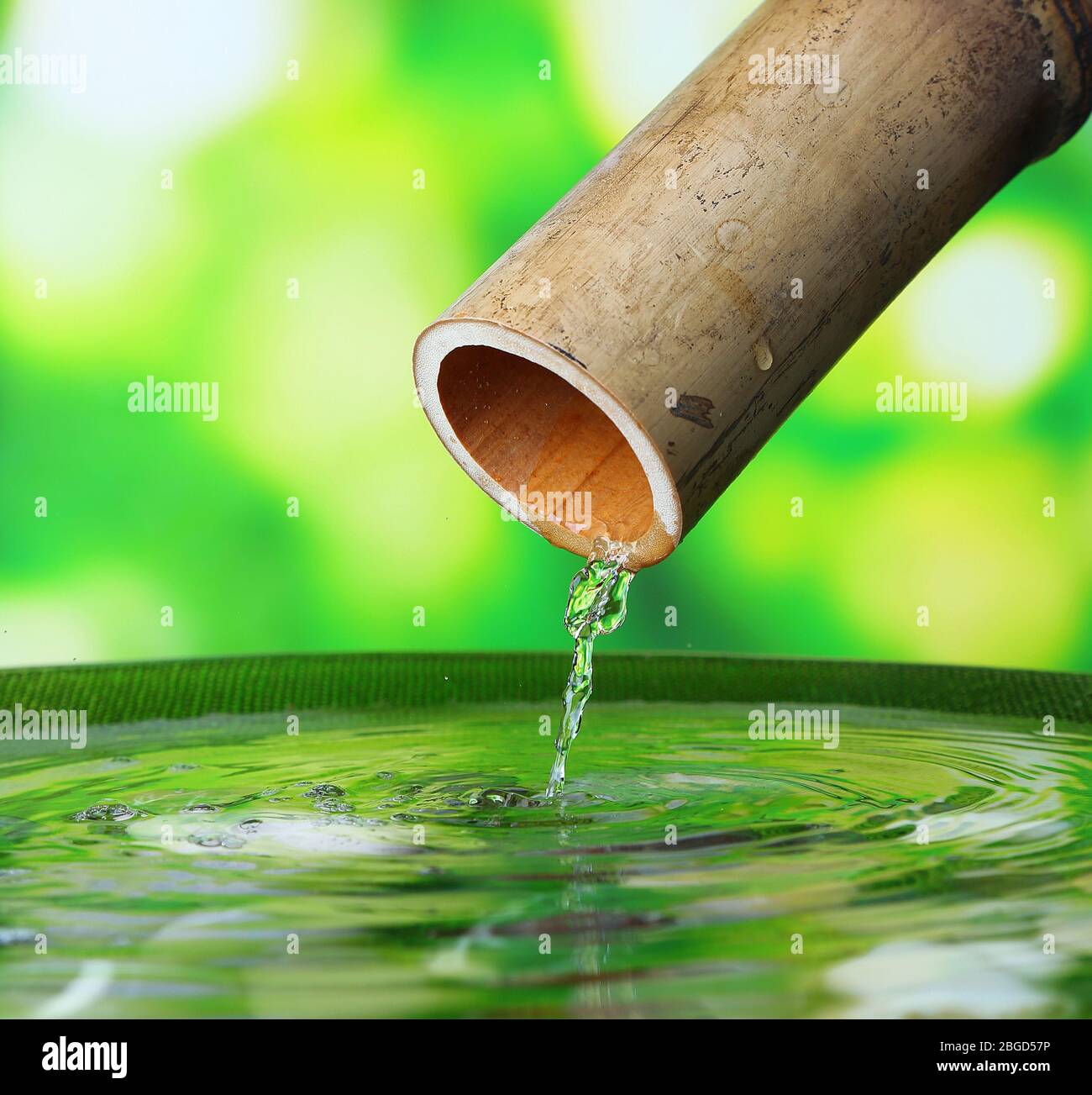 Spa still life with bamboo fountain, on bright background Stock Photo ...