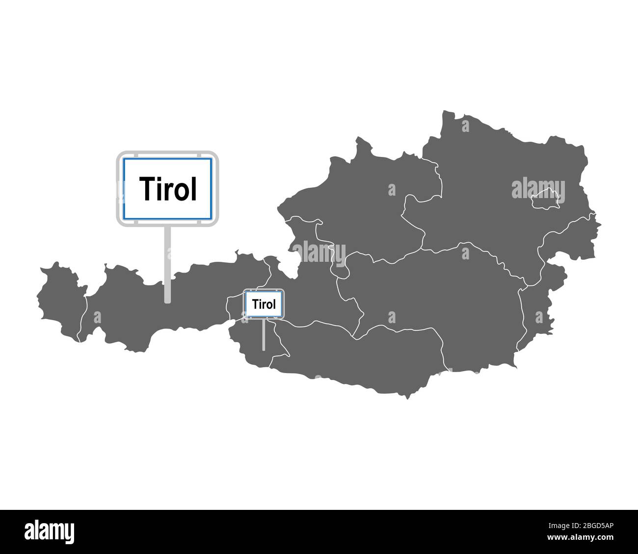 Map of Austria with road sign of Tirol Stock Photo - Alamy