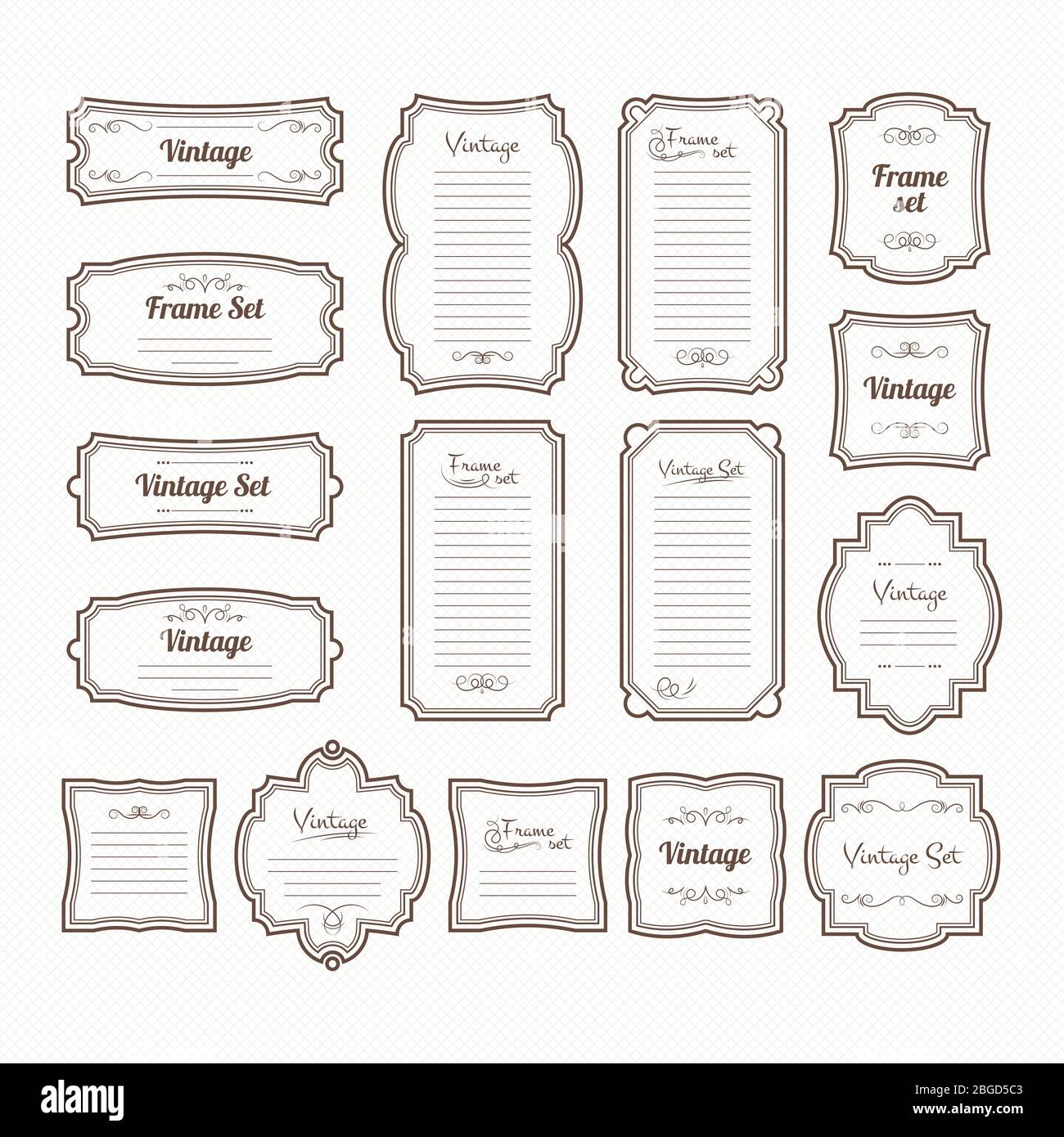 Classic vintage frames set. Vector borders isolate on white Stock ...